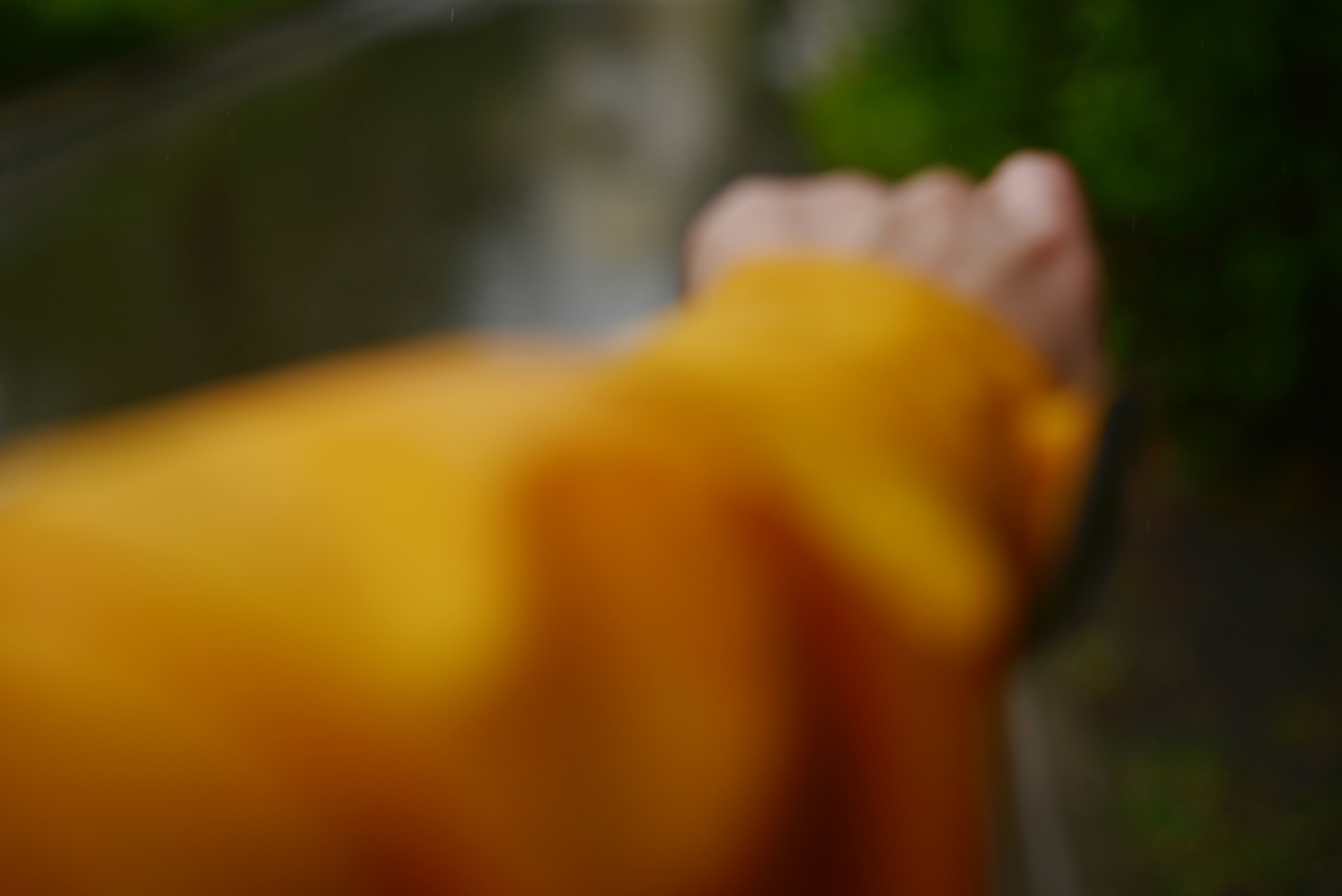 Caught in Transit: A Blurred Glimpse of a Golden Jacket in Motion