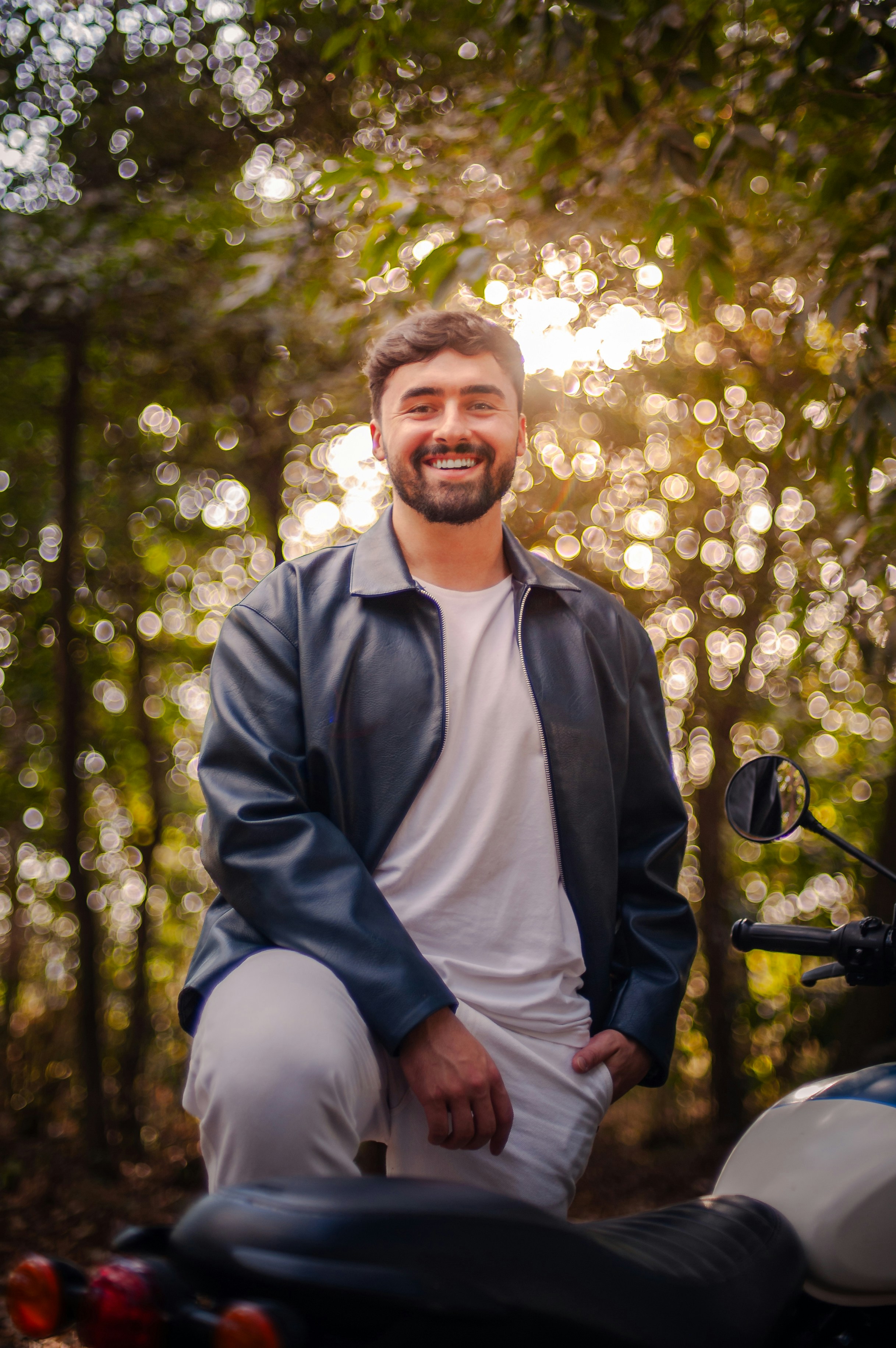 Smiling Rider in a Sunlit Forest