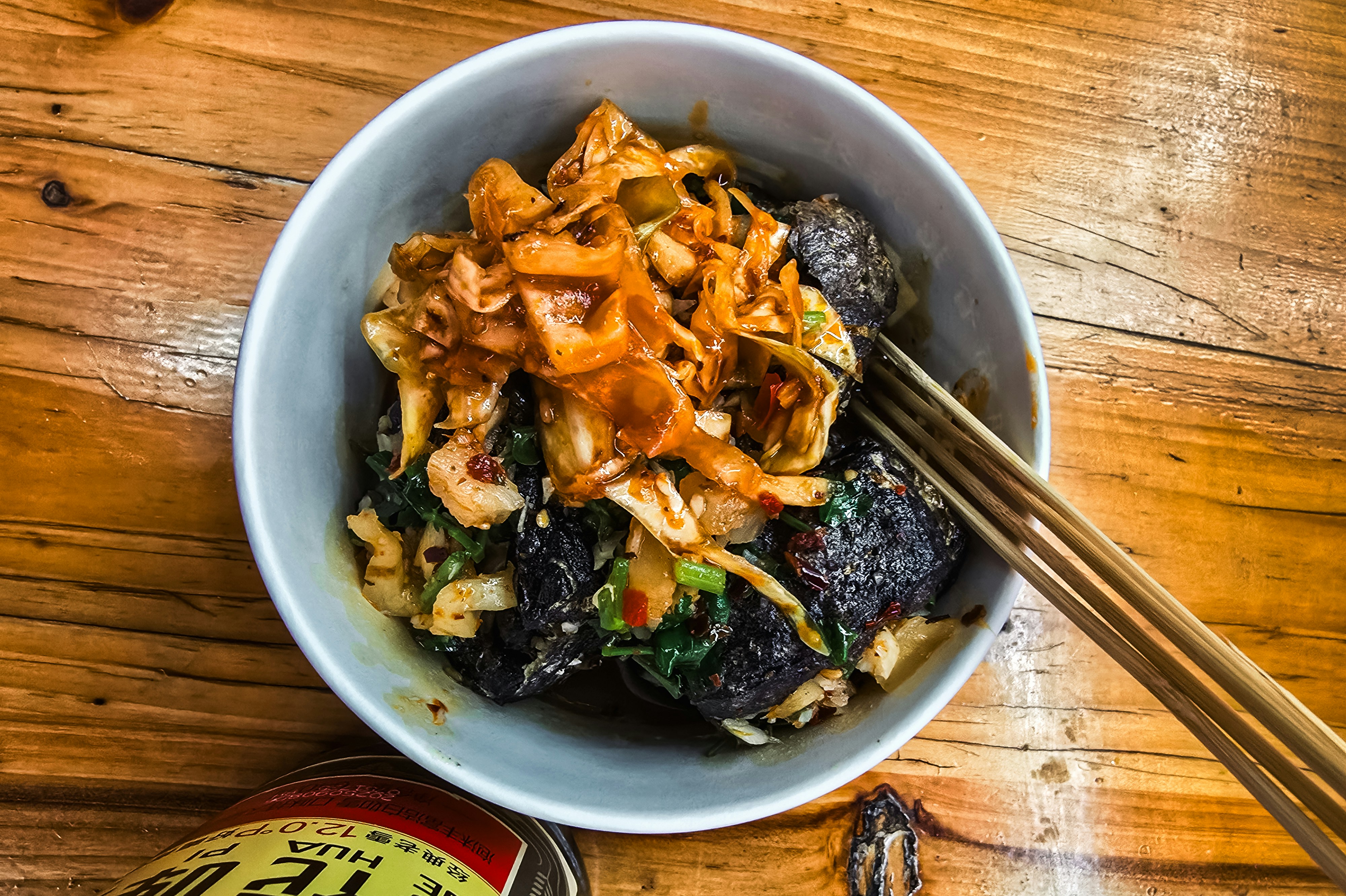 Stir-Fry Symphony in a Blue Bowl