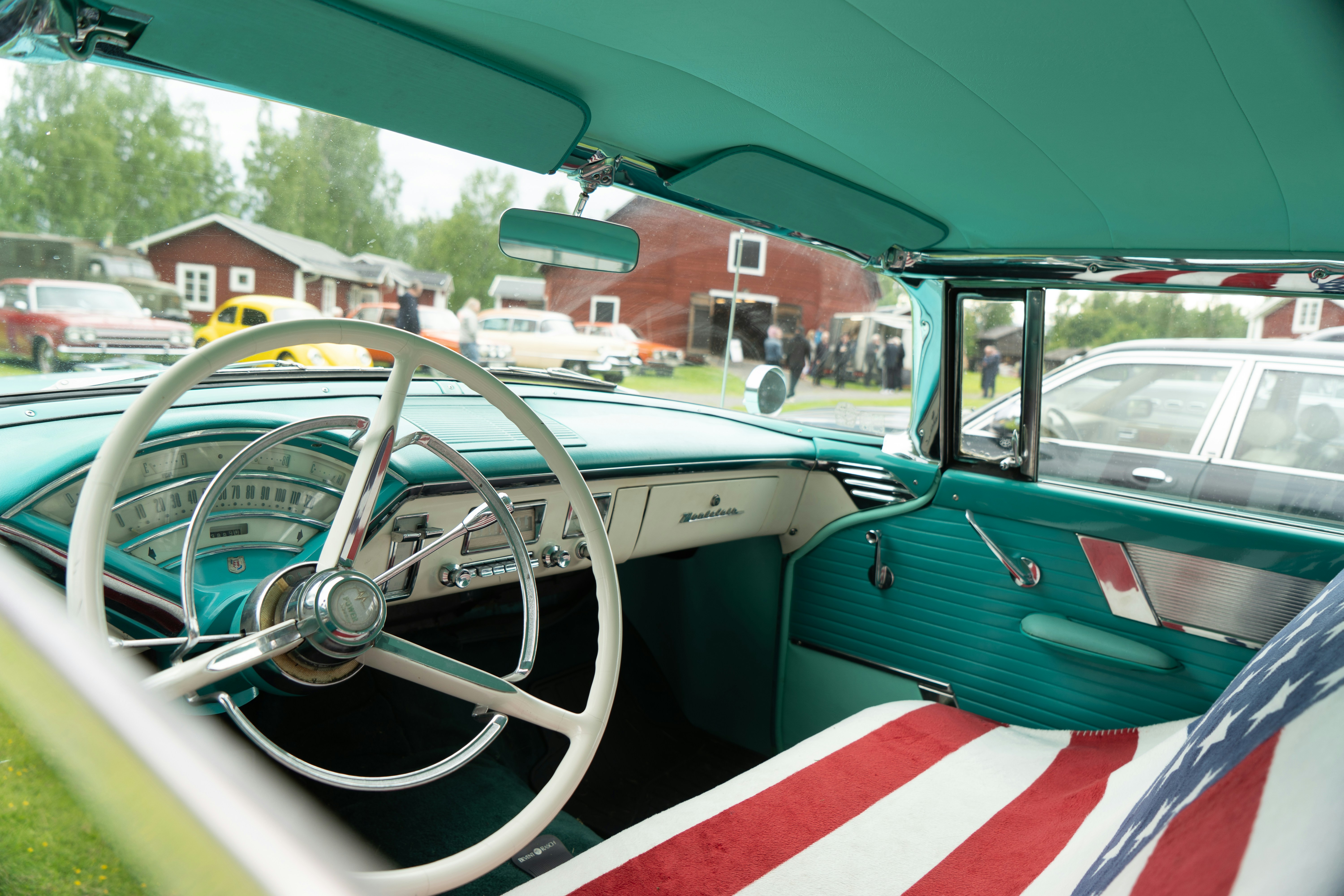 Chrome Steering and Teal Dash: Classic American Interior