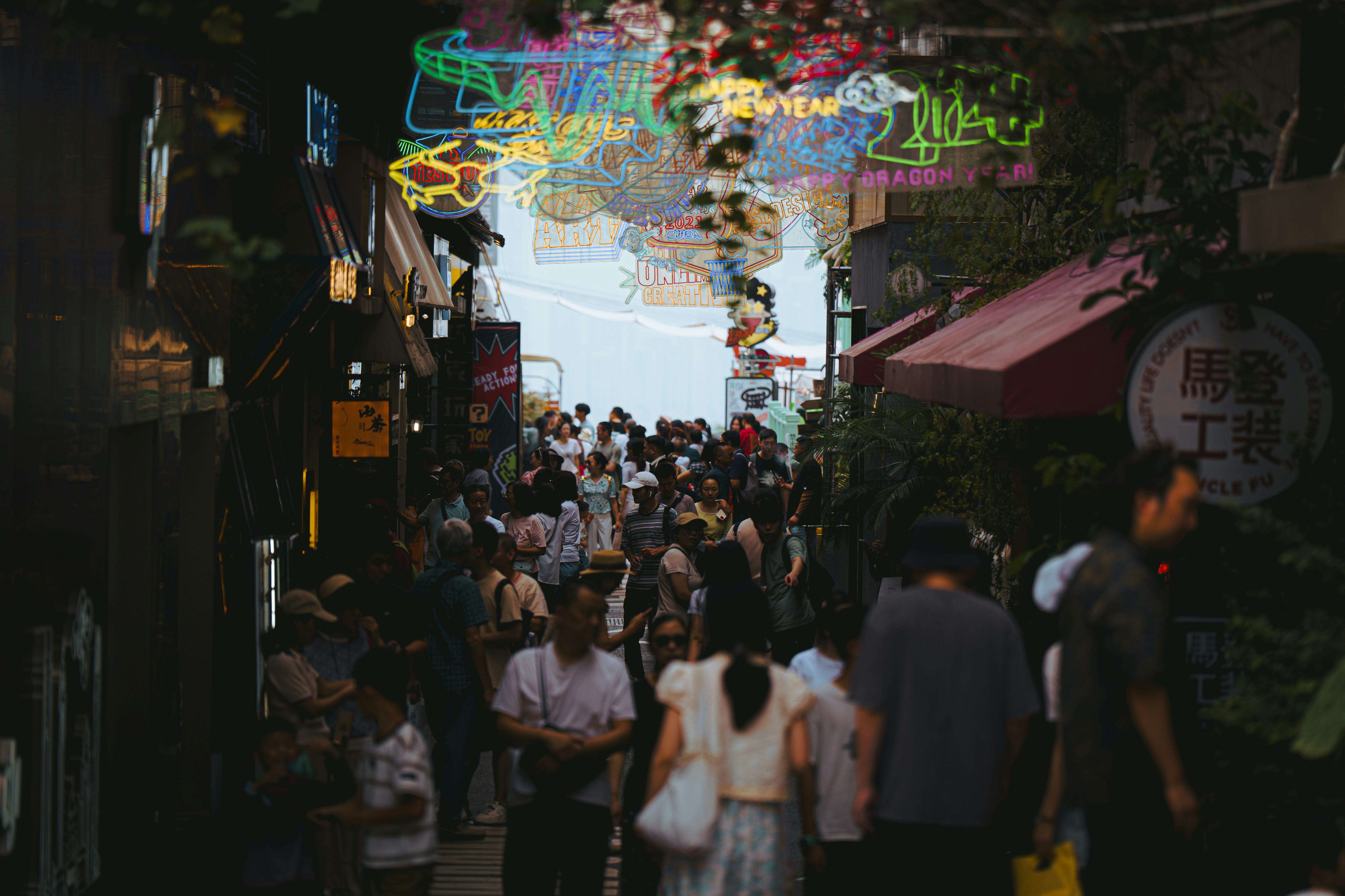 Neon Alleyway Pulse: A Crowd Thrum Beneath City Lights