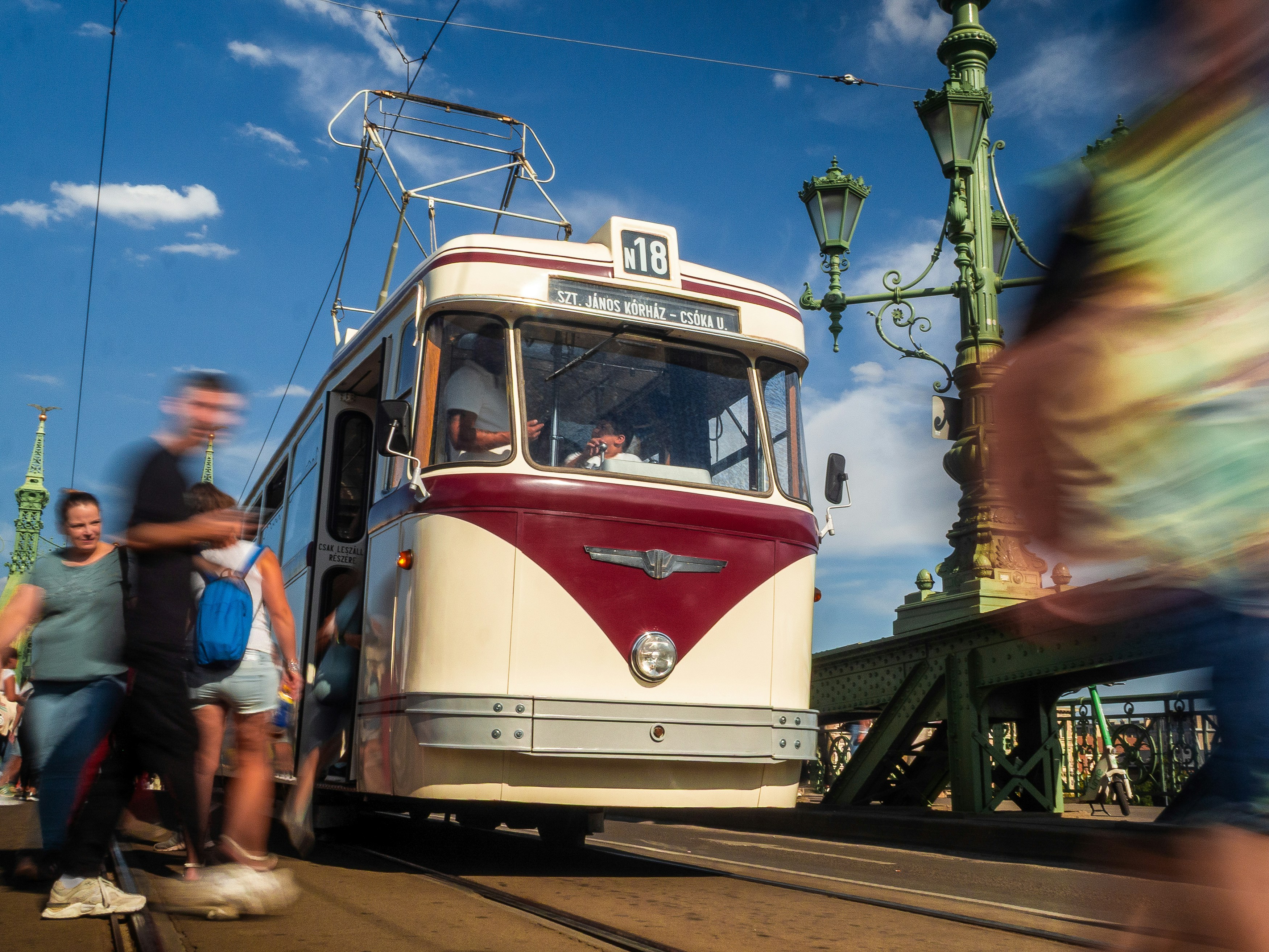 Heritage Tram at the Bridge: A Blur of Motion and Steel