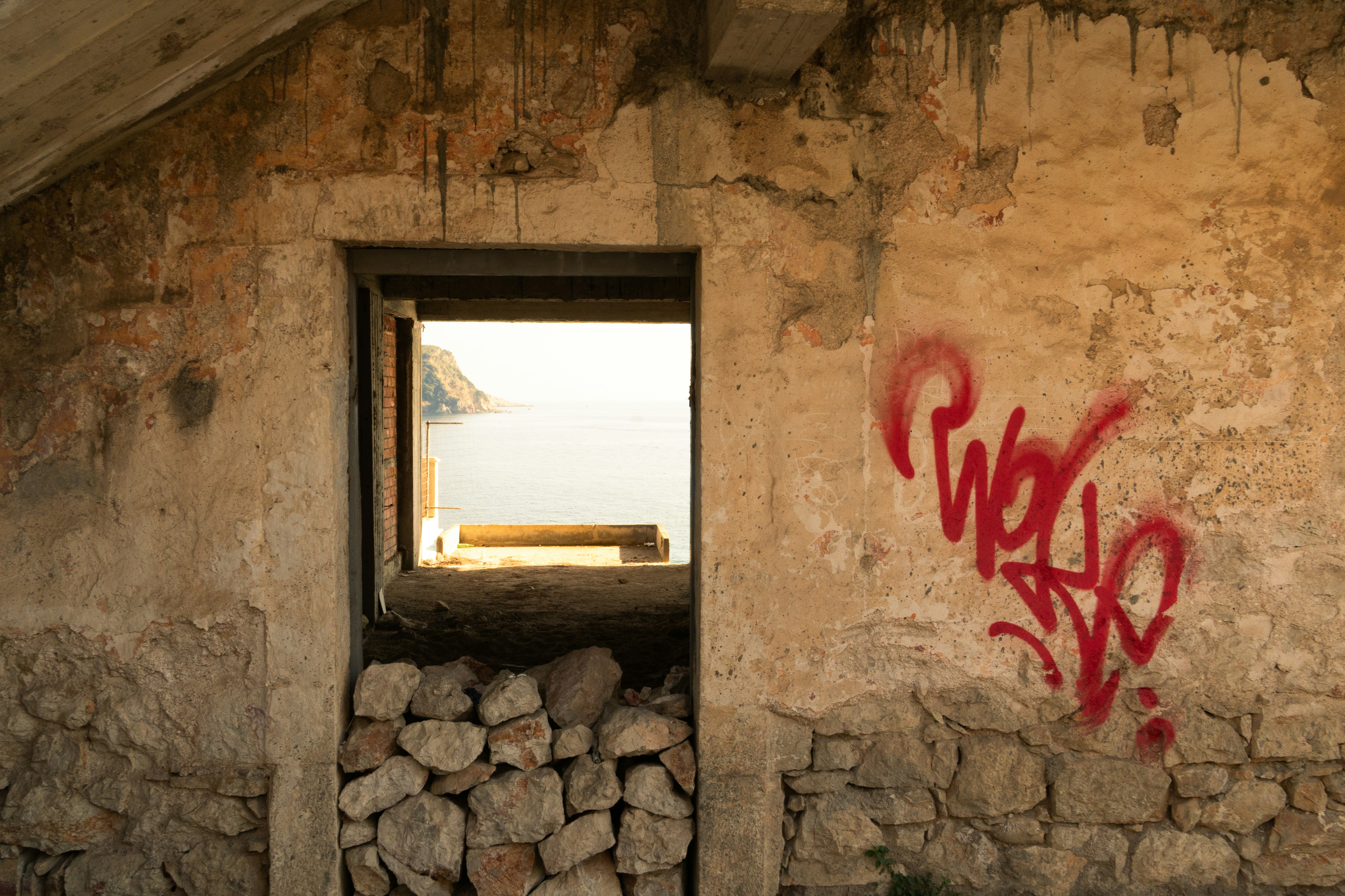 Sea View Through a Weathered Window