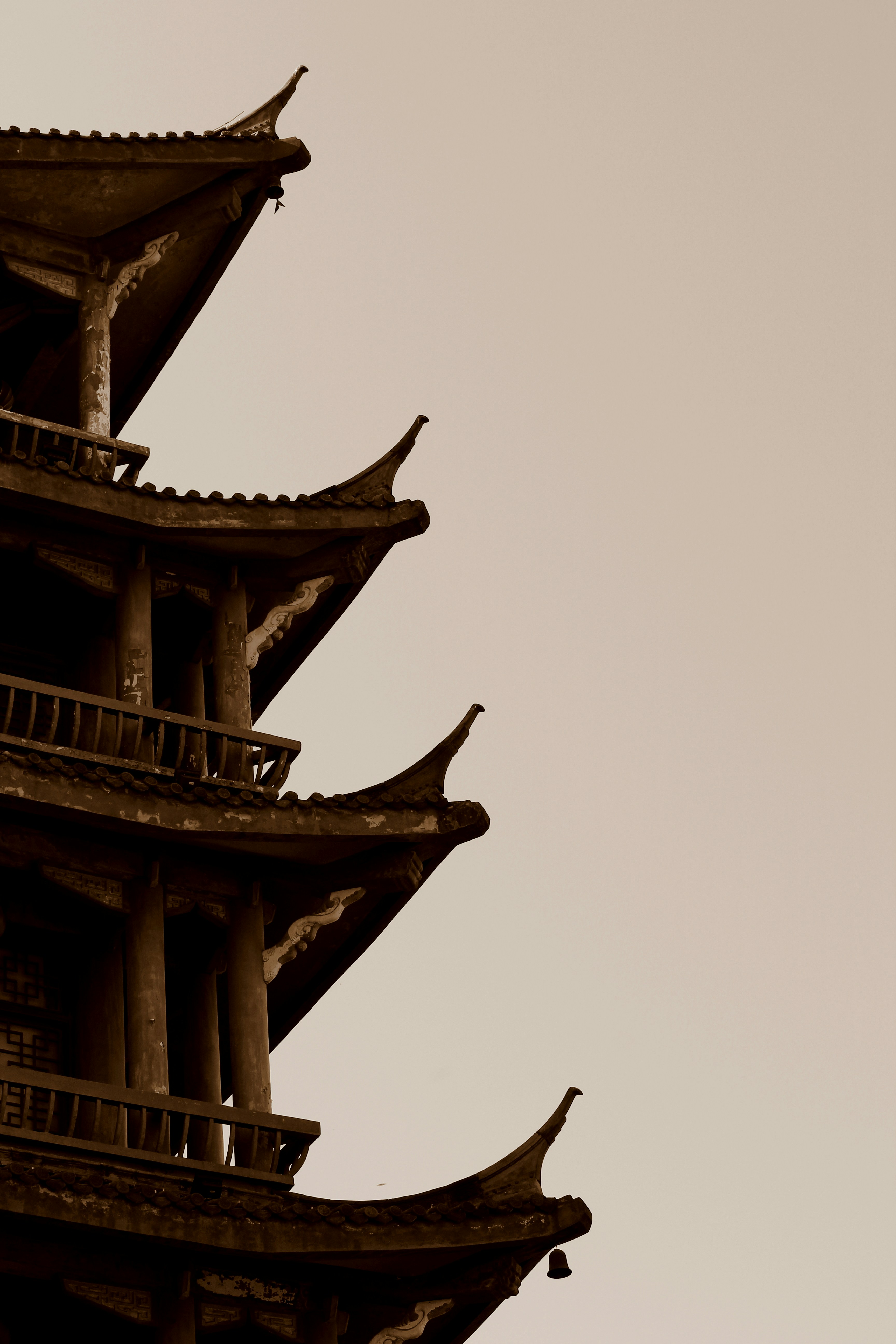 Tiered eaves in sepia light