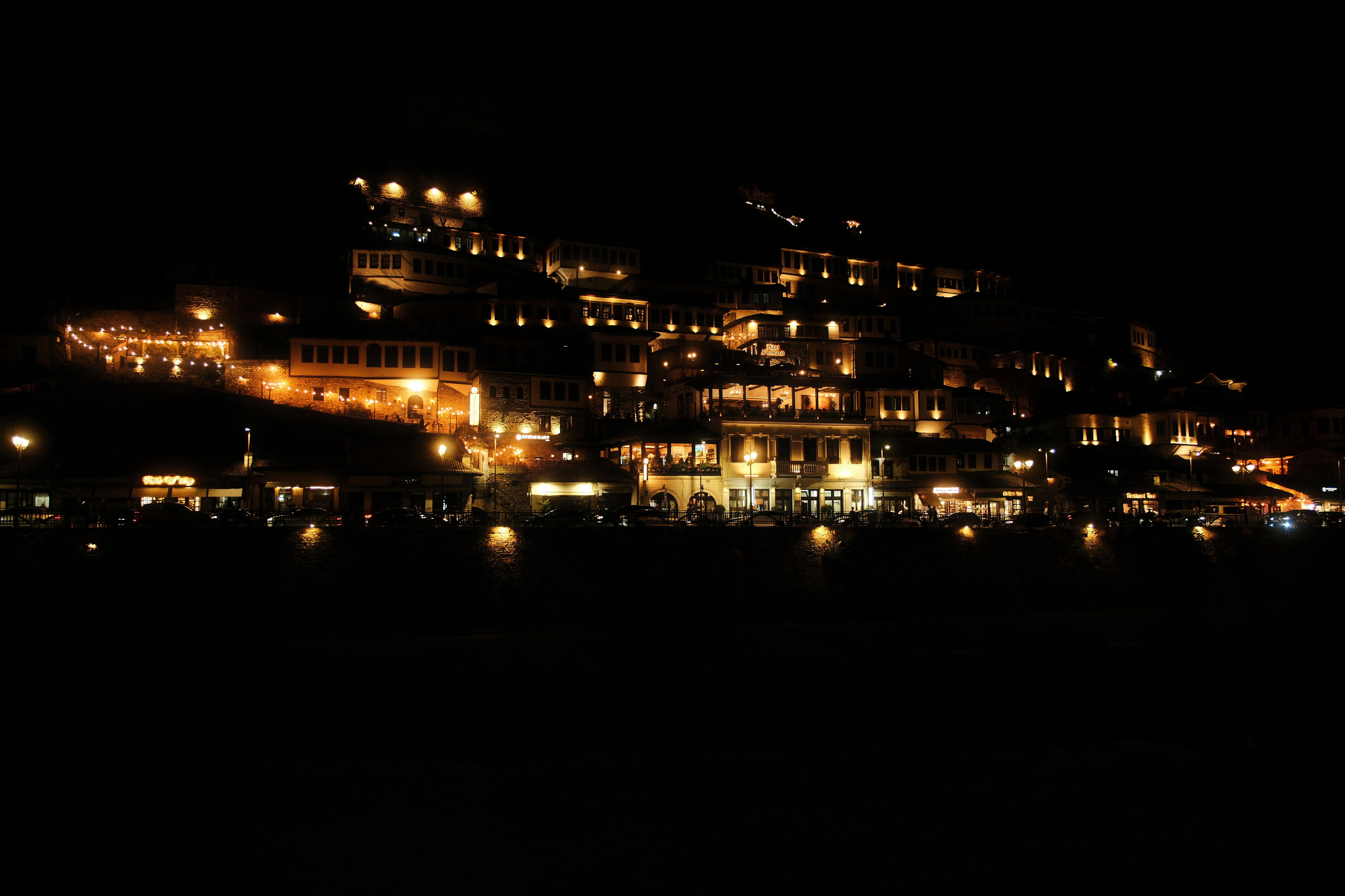 Night Lights on a Terraced Hillside Village