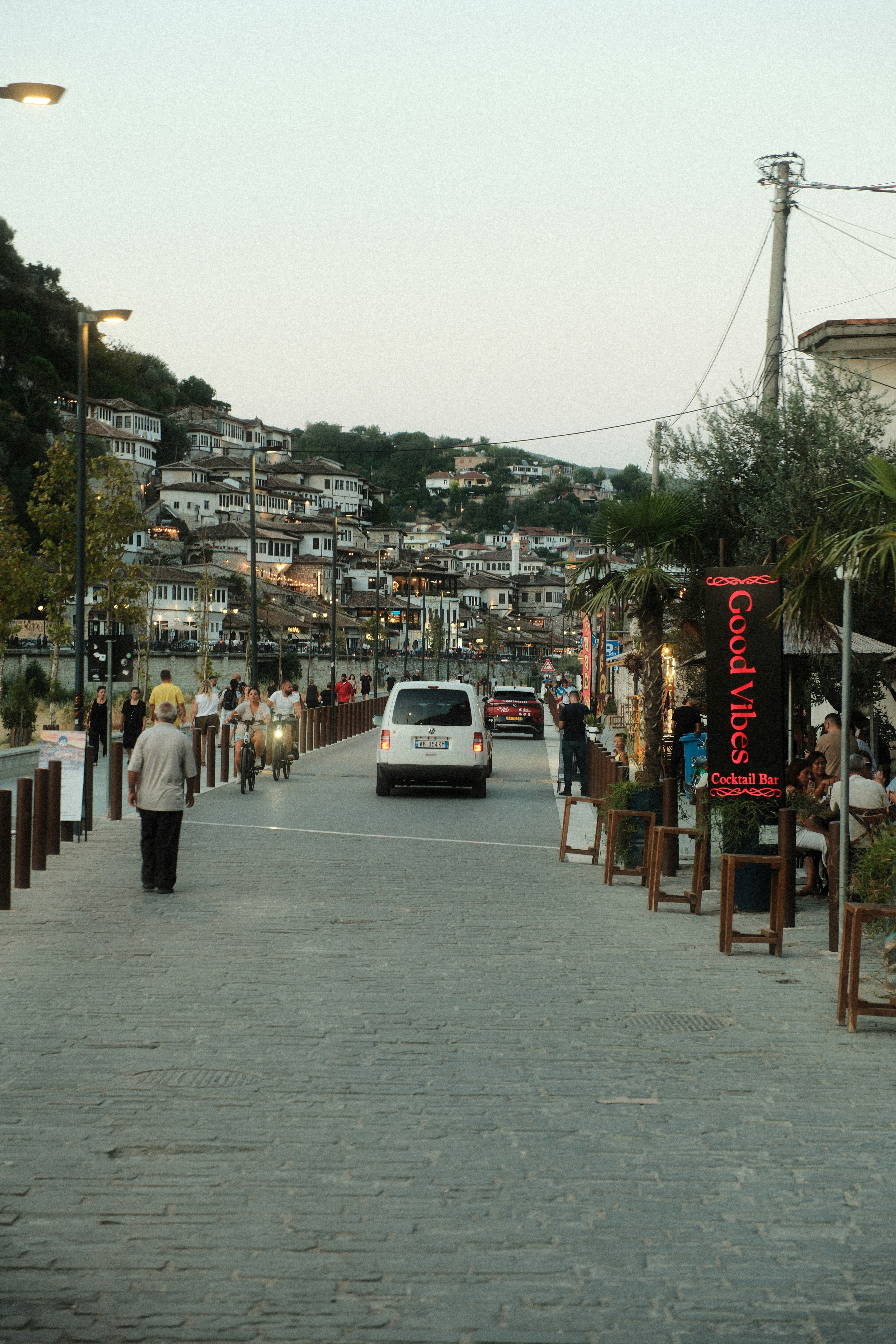Cobbled Promenade at Sunset: A Coastal Town Awakens
