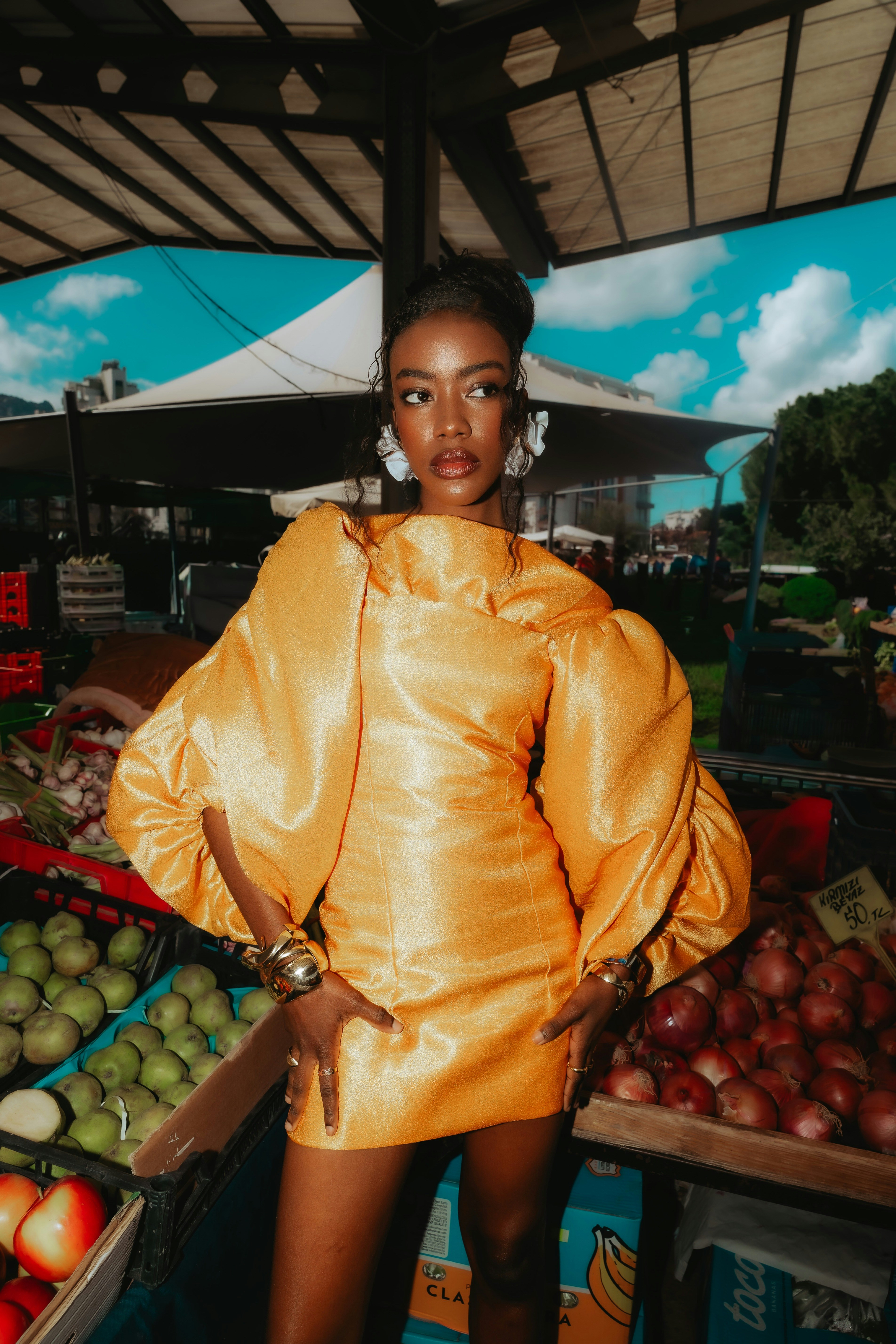 Sunlit Ember: Orange Velvet at the Market