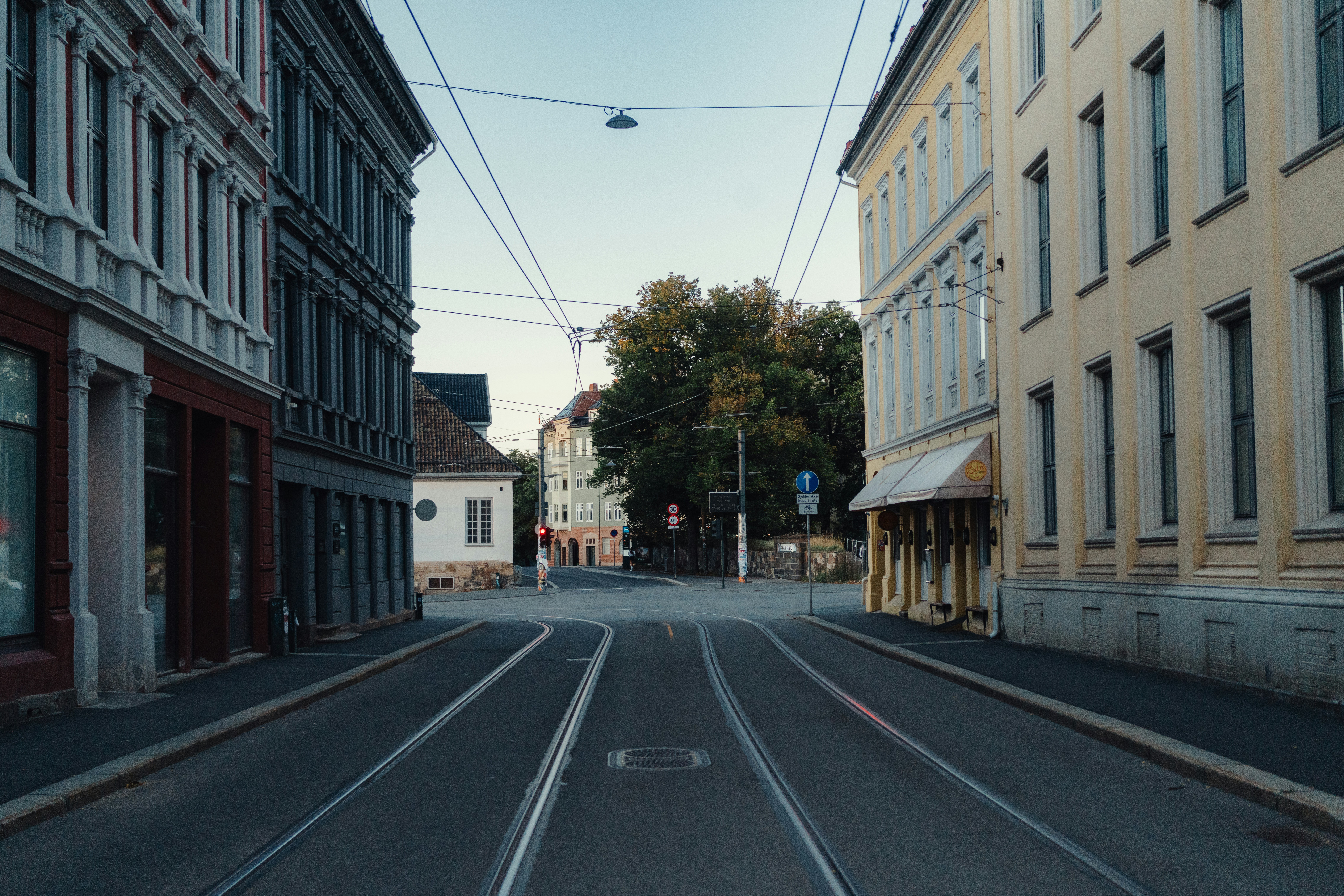 Through the Quiet Tramlines: A Sunlit European Street