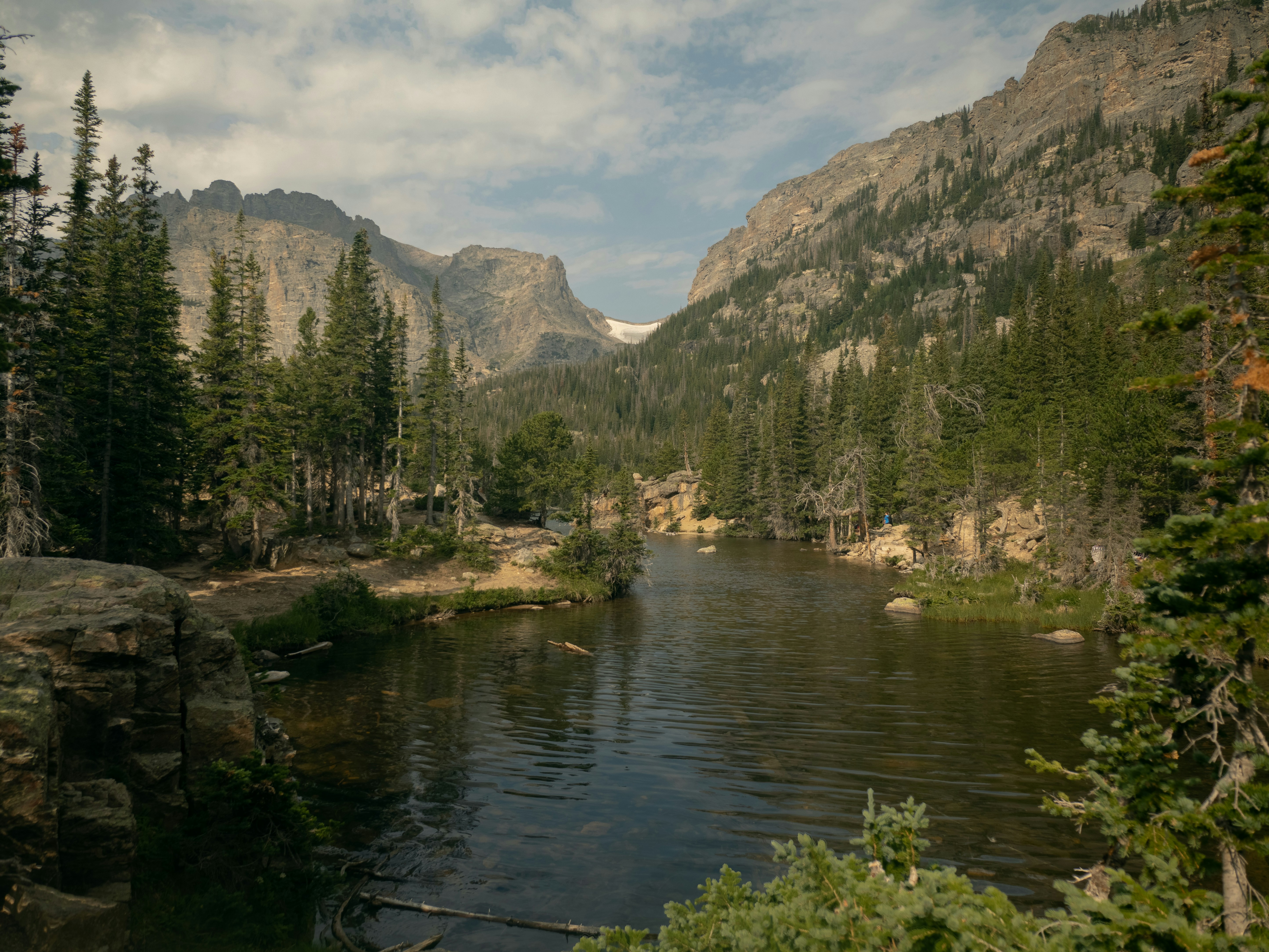 Glacial River Within a Ring of Pines and Granite Peaks