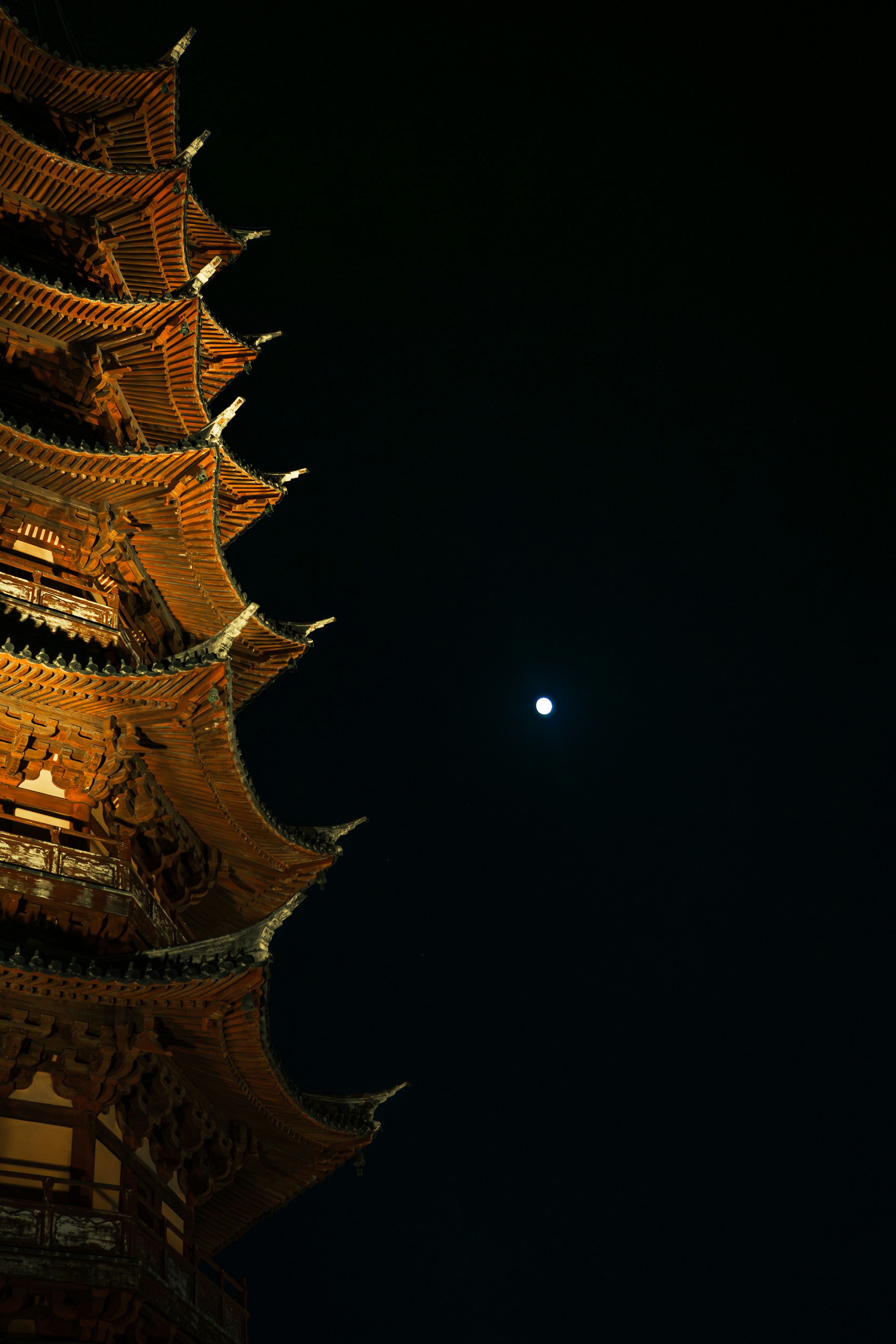 Moonlit Pagoda: Lanterned Splendor at Night