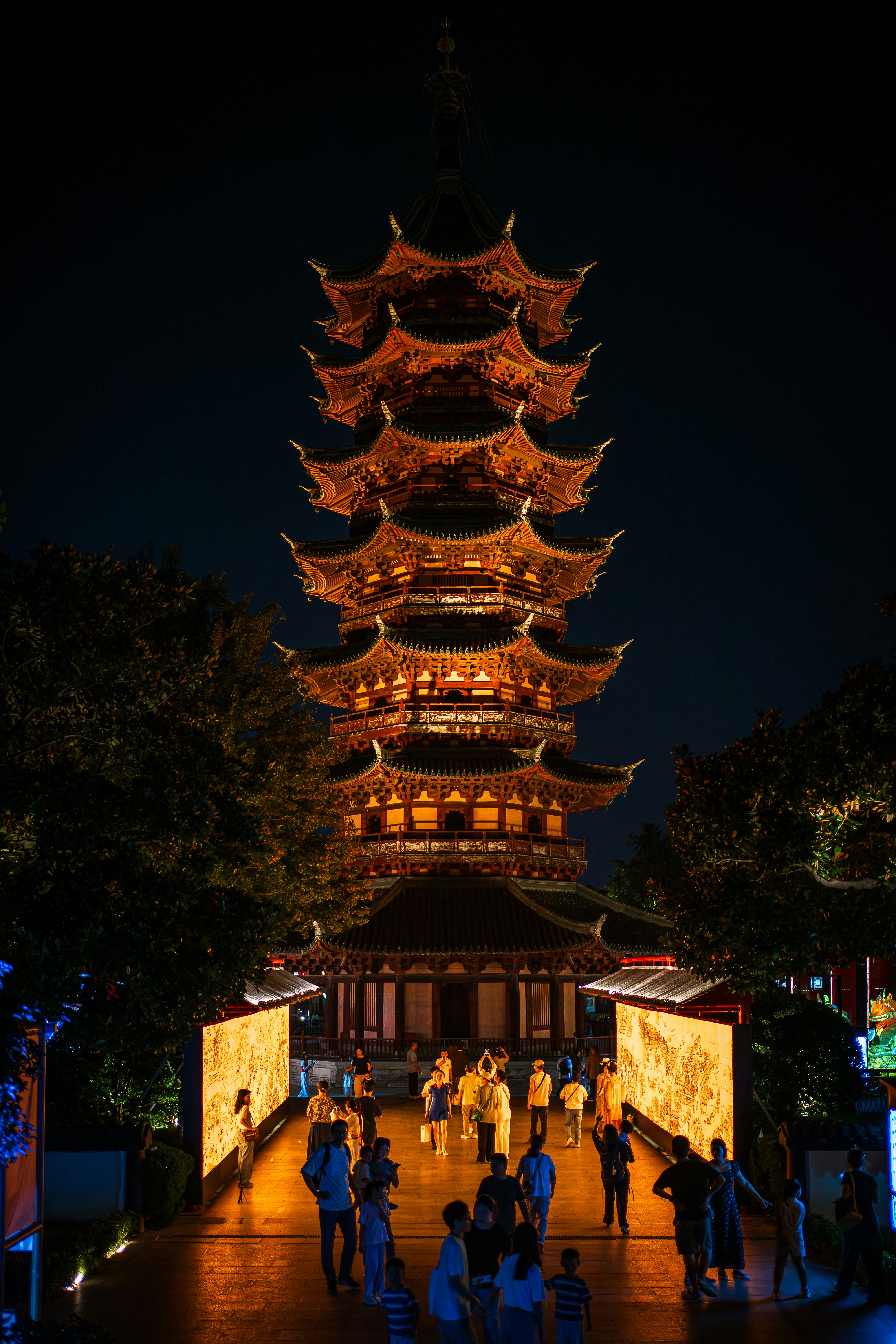 Nightfall at the Golden Pagoda: Lantern-lit Ascent