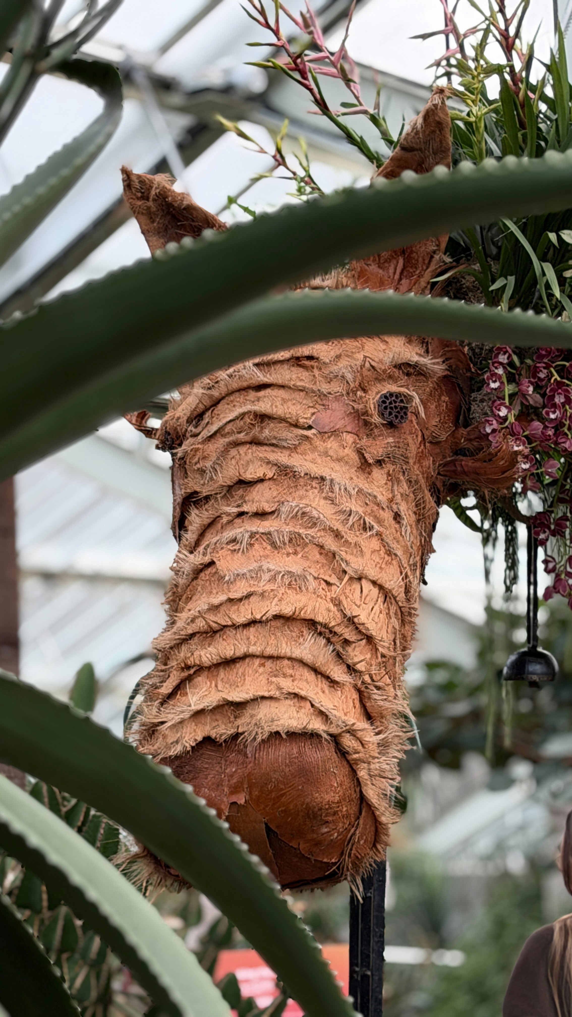 Fiber-textured Dragon: A Close-up of a Decorated Dragon Sculpture in a Glasshouse