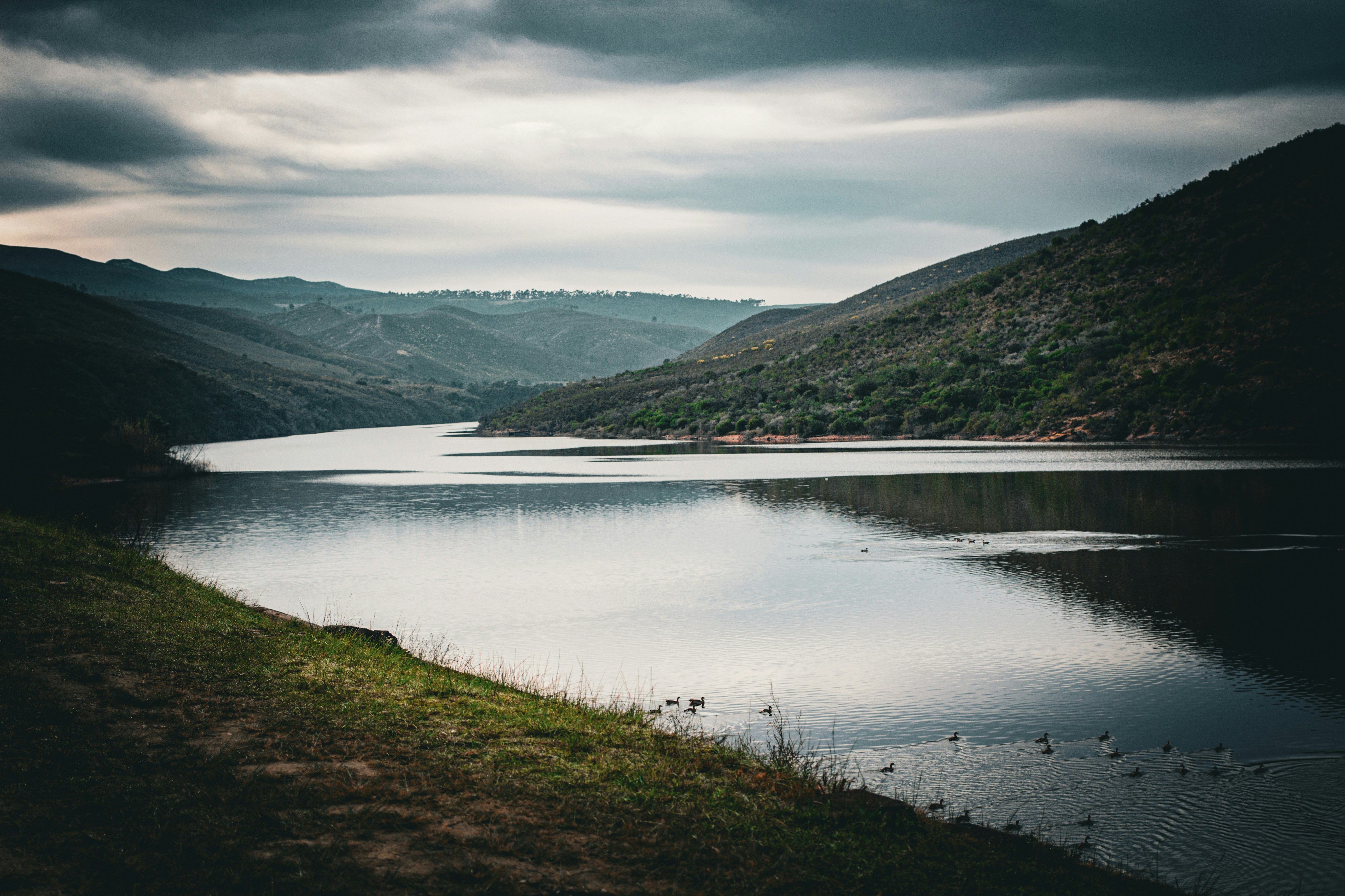 Quiet Lake Bend Beneath Stormy Skies