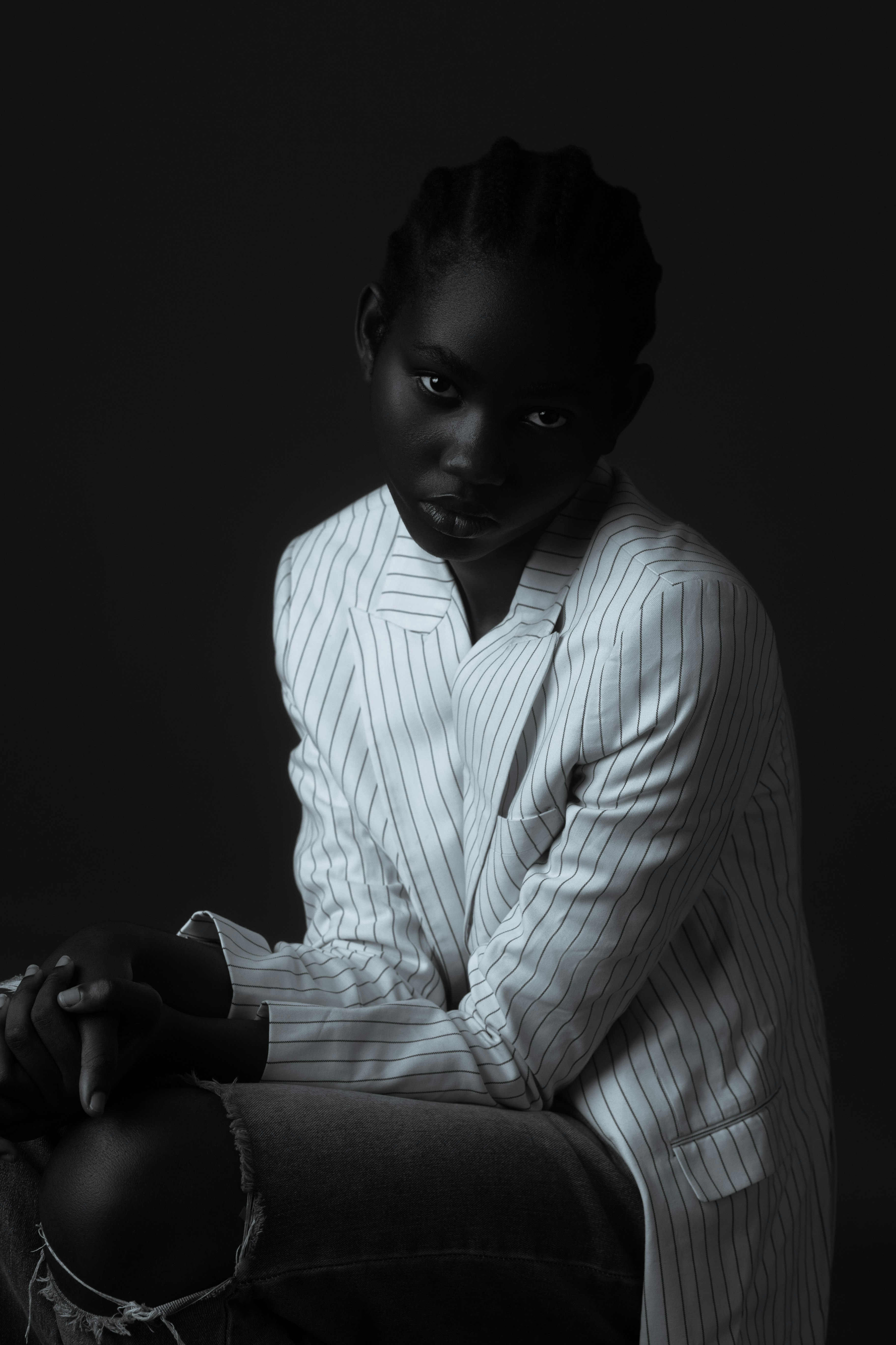 Midnight Stride: A Quiet Portrait in Shadowed Stripes