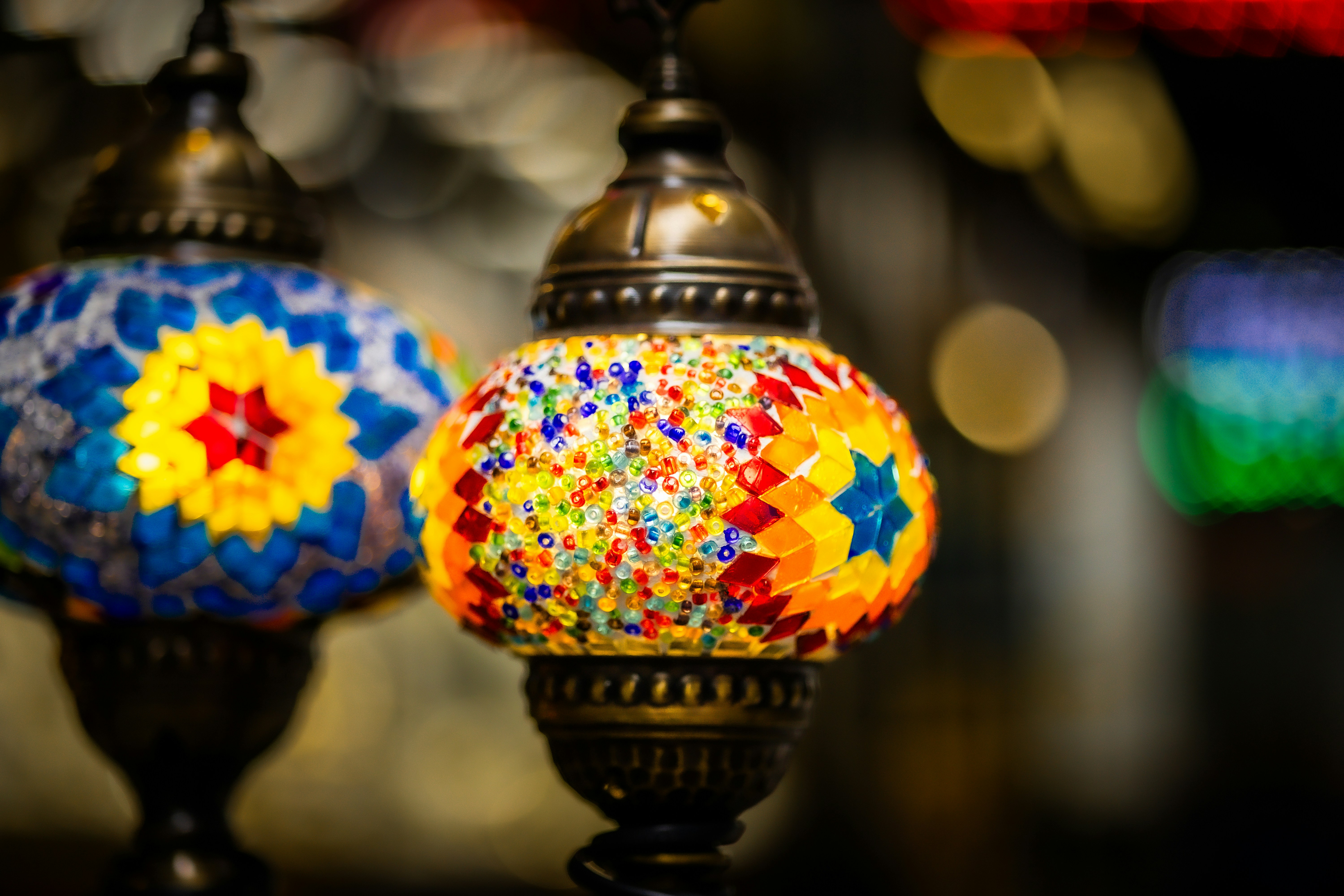 Glowing Orb: A Mosaic Lantern in a Dim Bazaar
