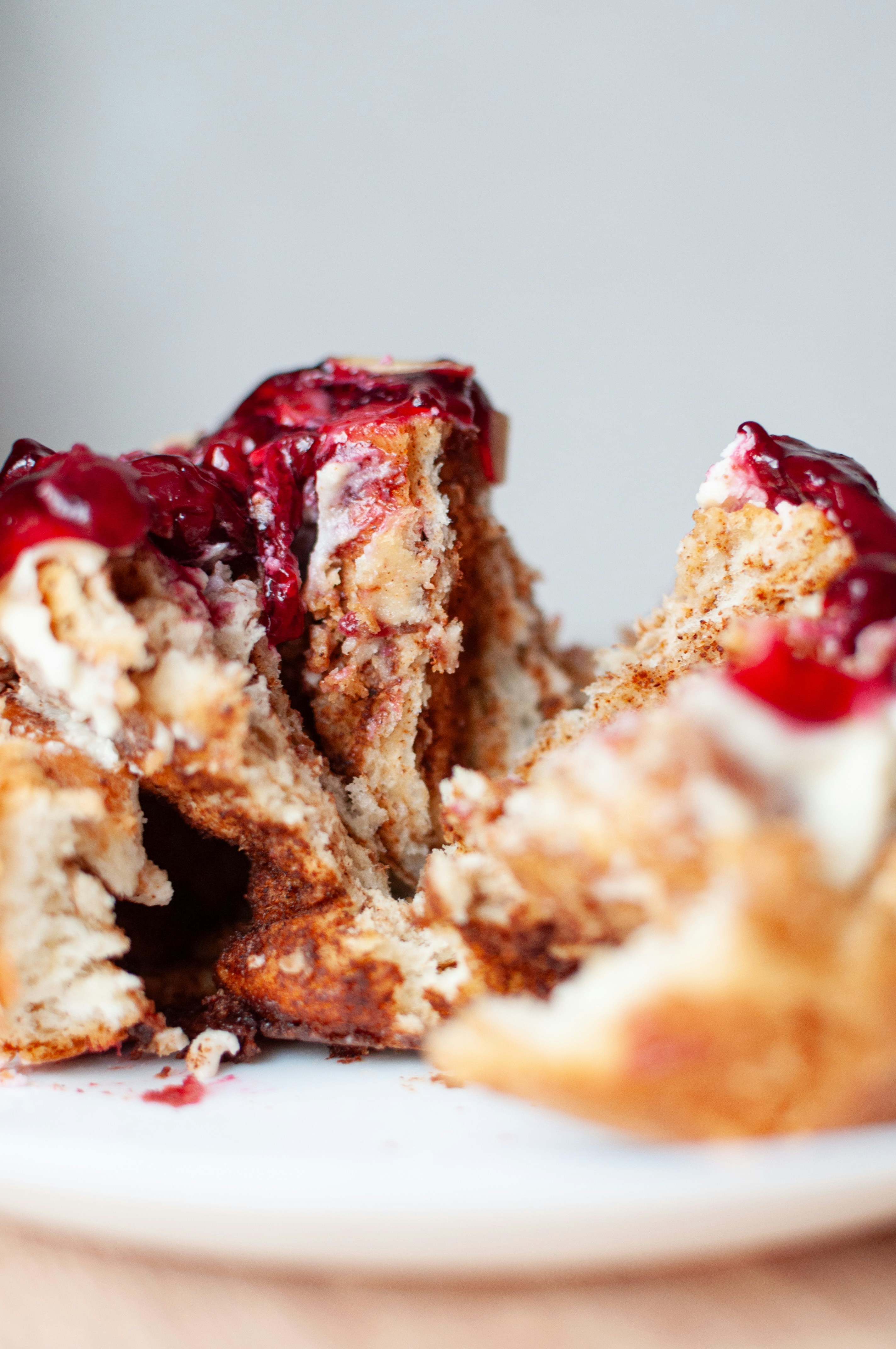 Cherry-Glazed Crumble Slice with a Revealed Cocoa Core