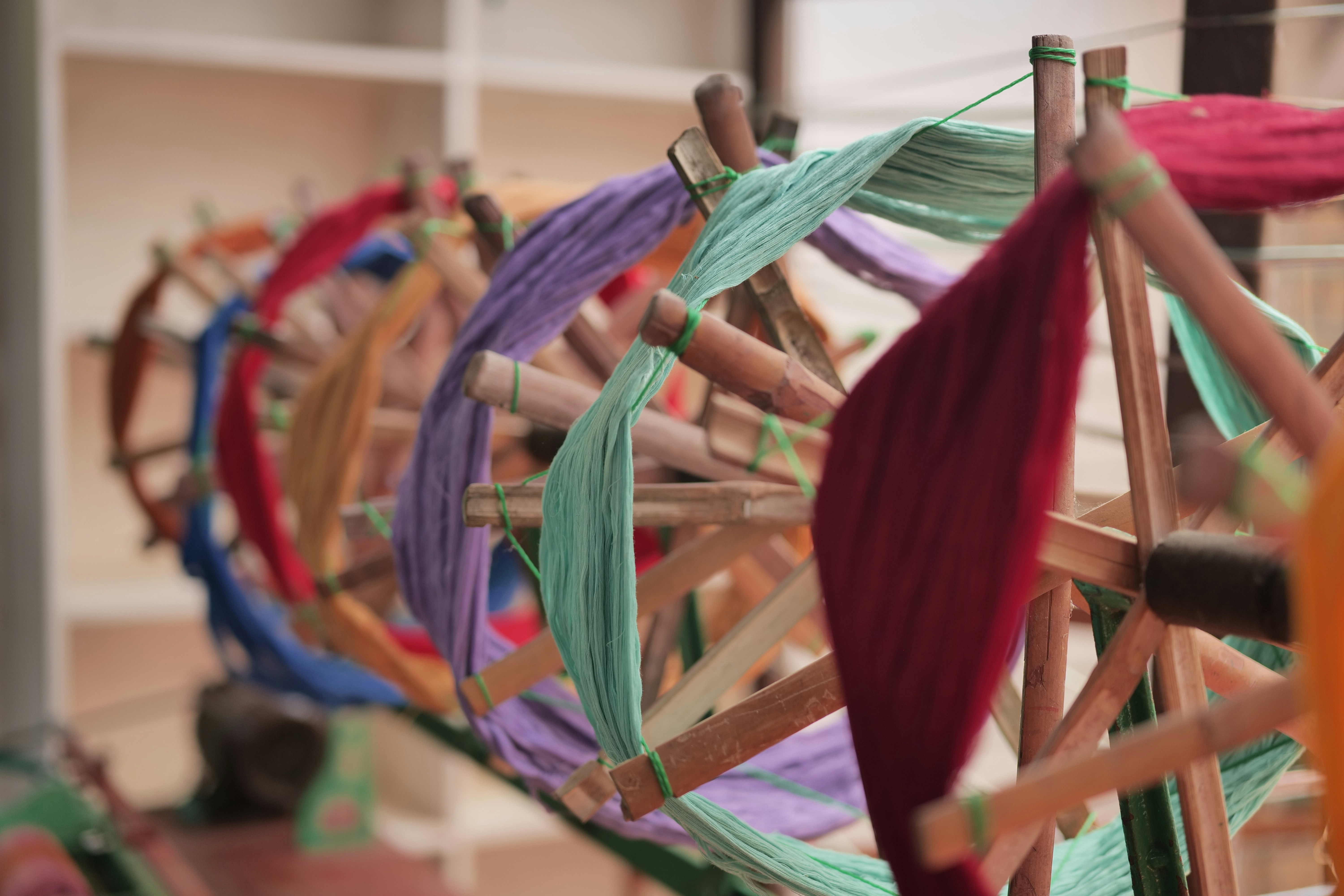 Colorful Spindle Arches: A Textile Rainbow in Focus