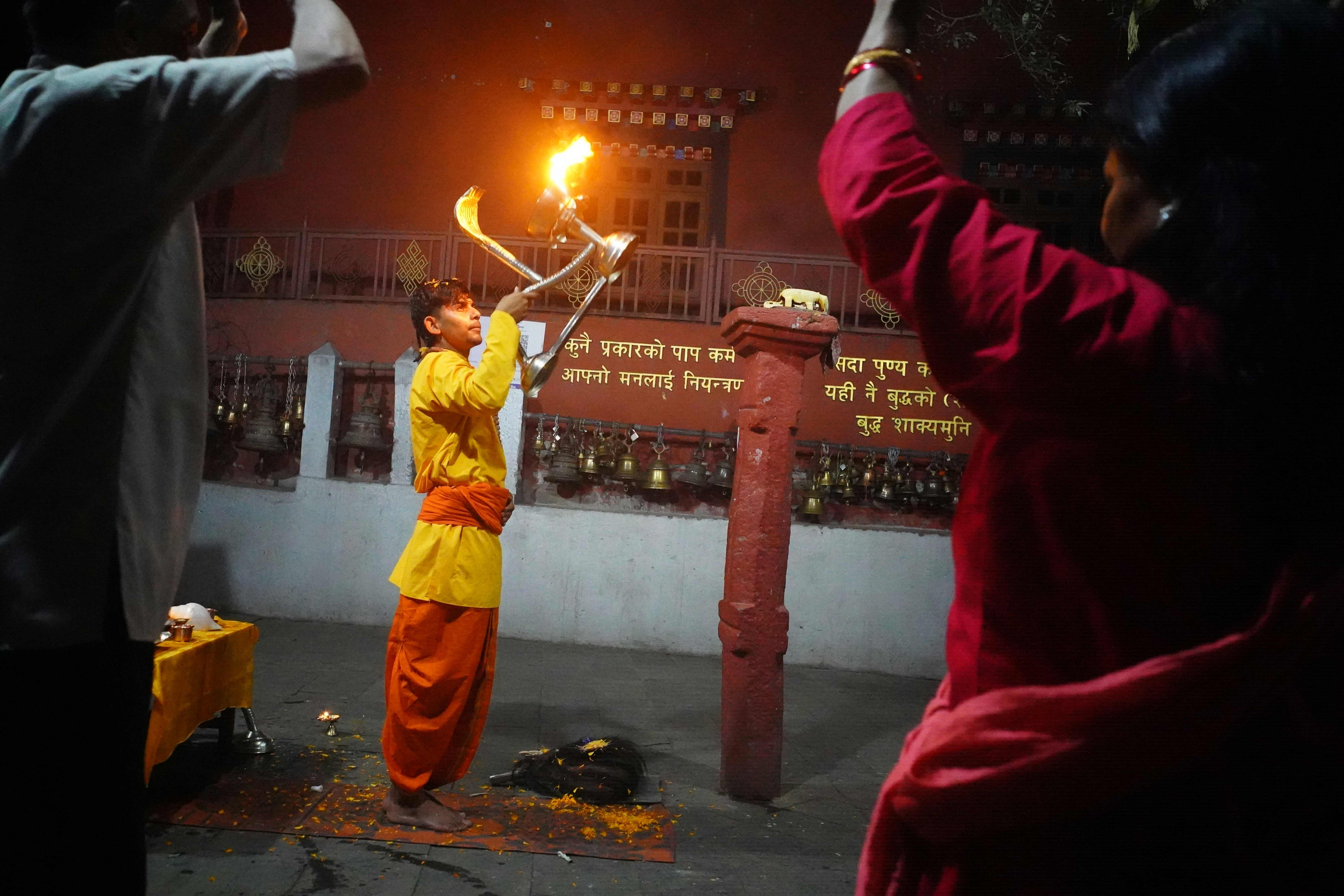 Fire-Touched Festival Lingering in Night Temple Courtyard