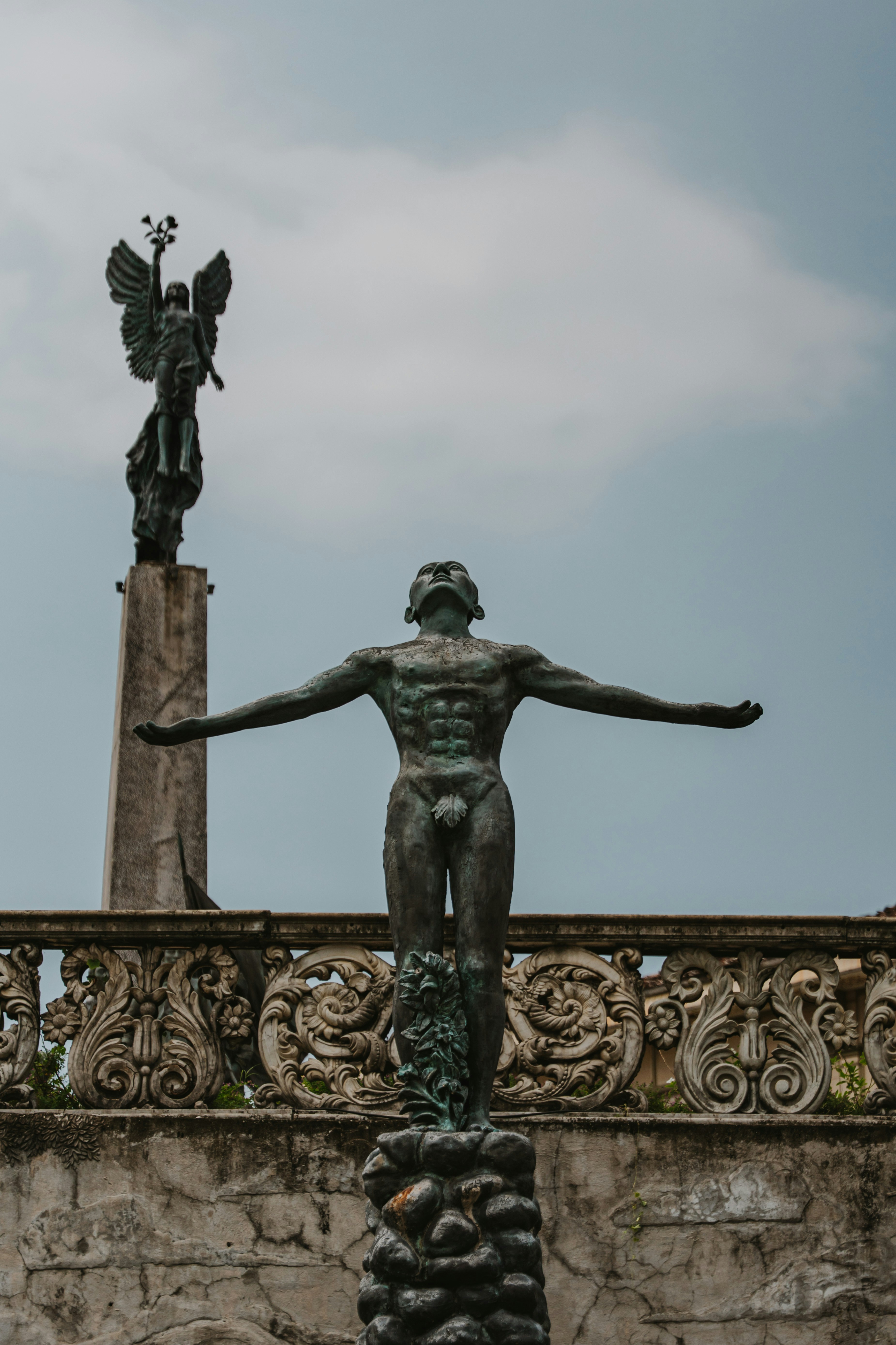 Winged Guardian on a Weathered Terrace