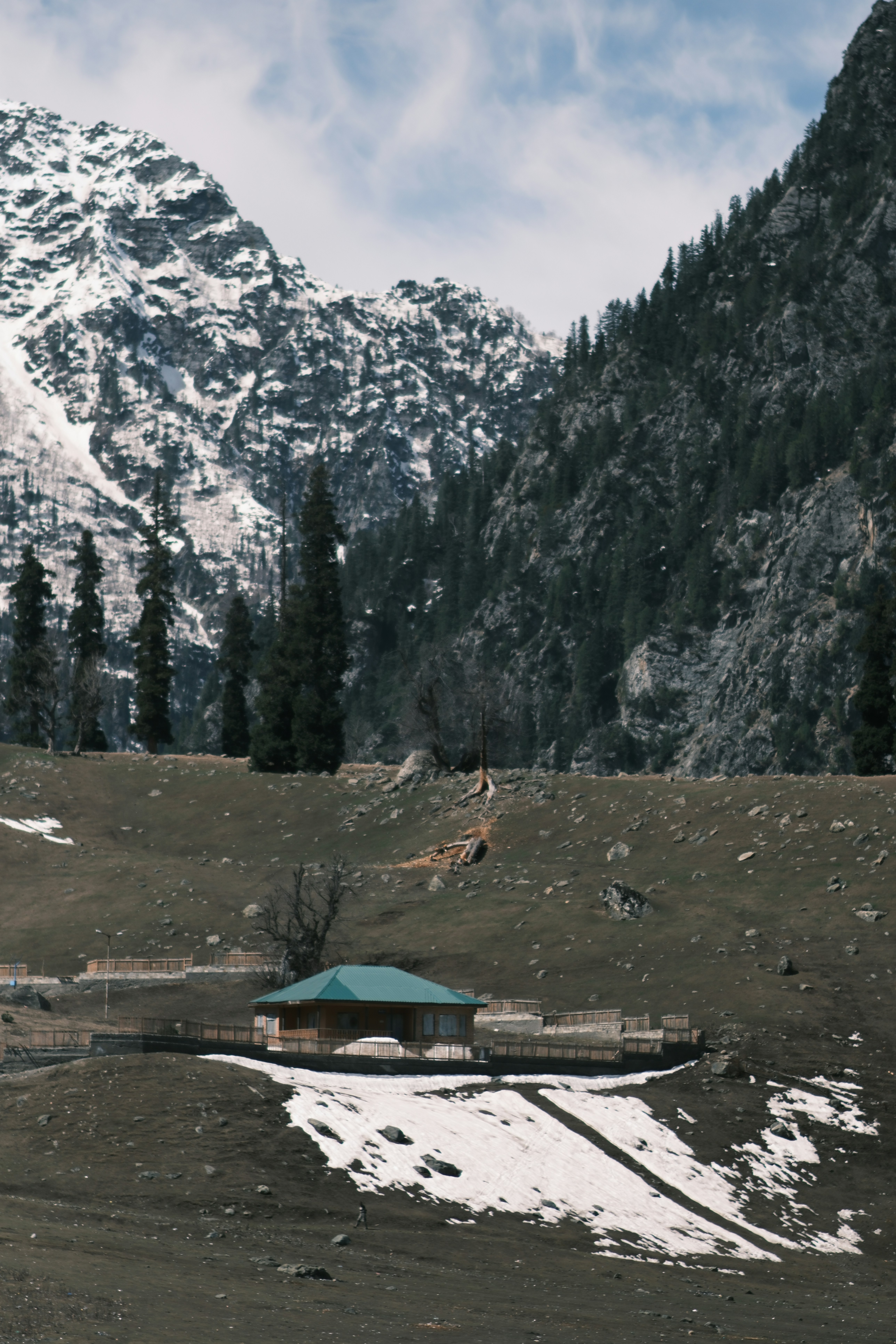 Mountain Refuge by the Snow-slicked Meadow