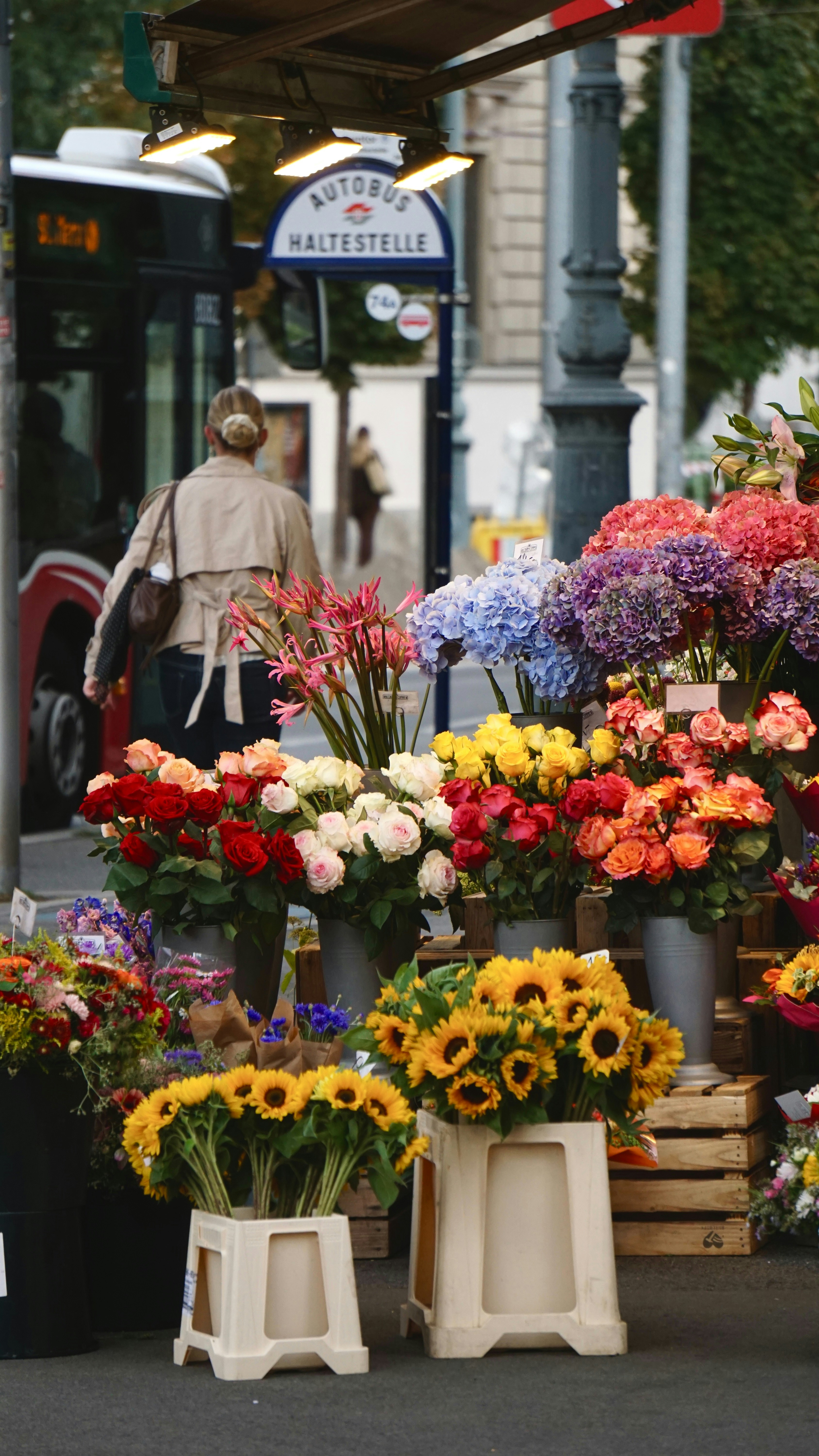 City Flower Market: Burst of Color Beside the Bus Stop