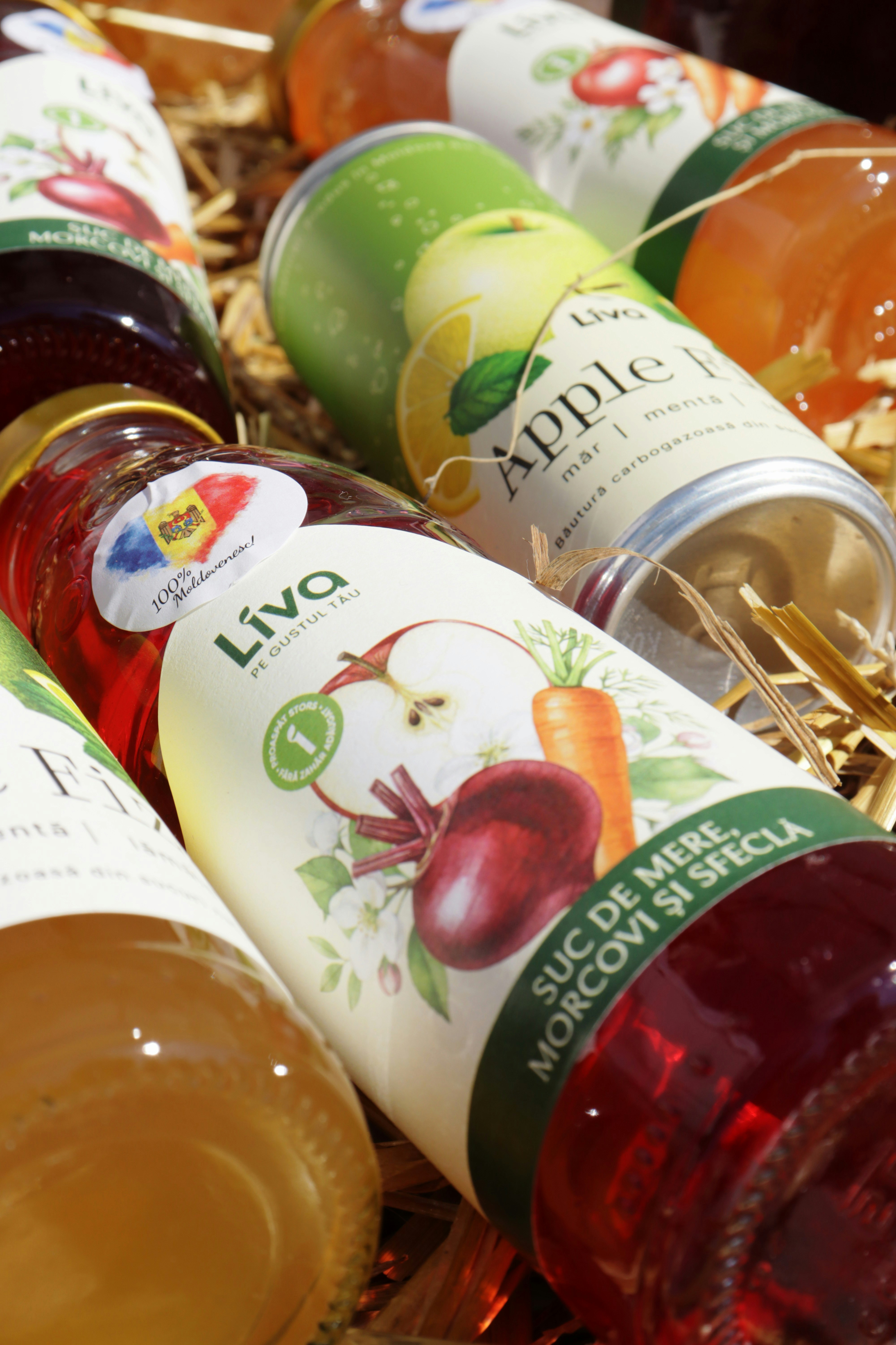 Juicy Bottles in a Colorful Orchard Scene