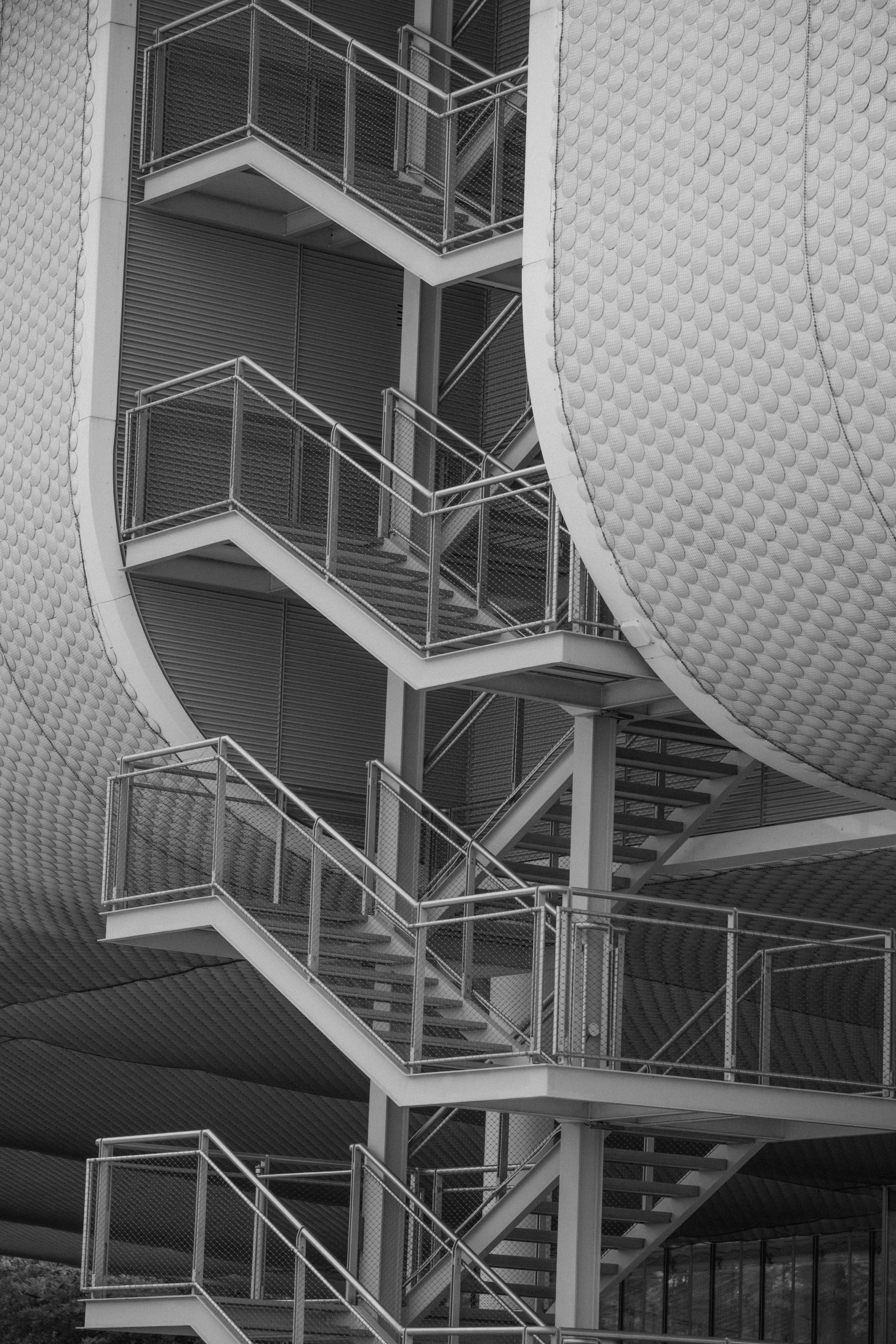 Staircase Geometry Against a Curved Facade