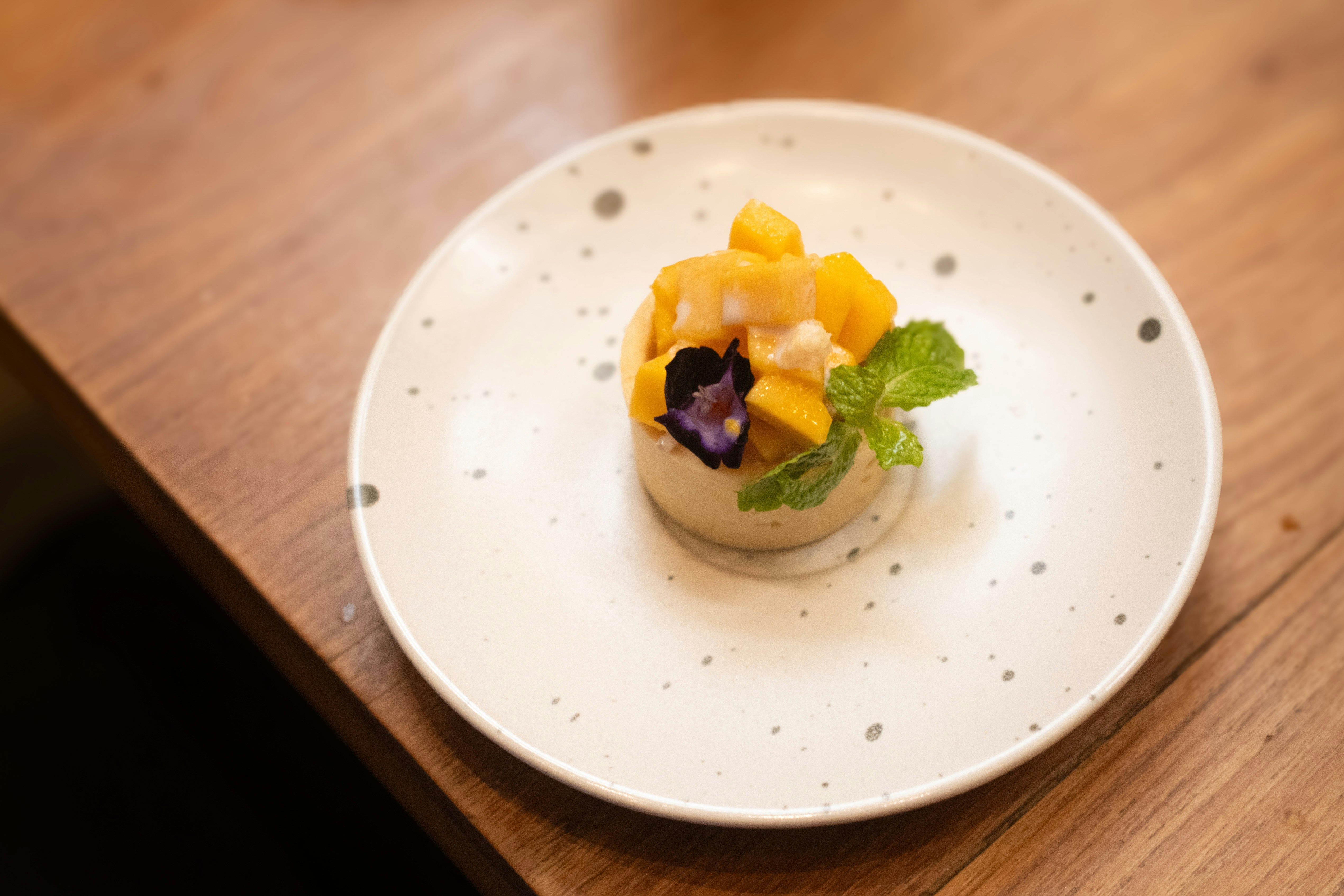 Miniature Dessert Crowned with Mango and Mint