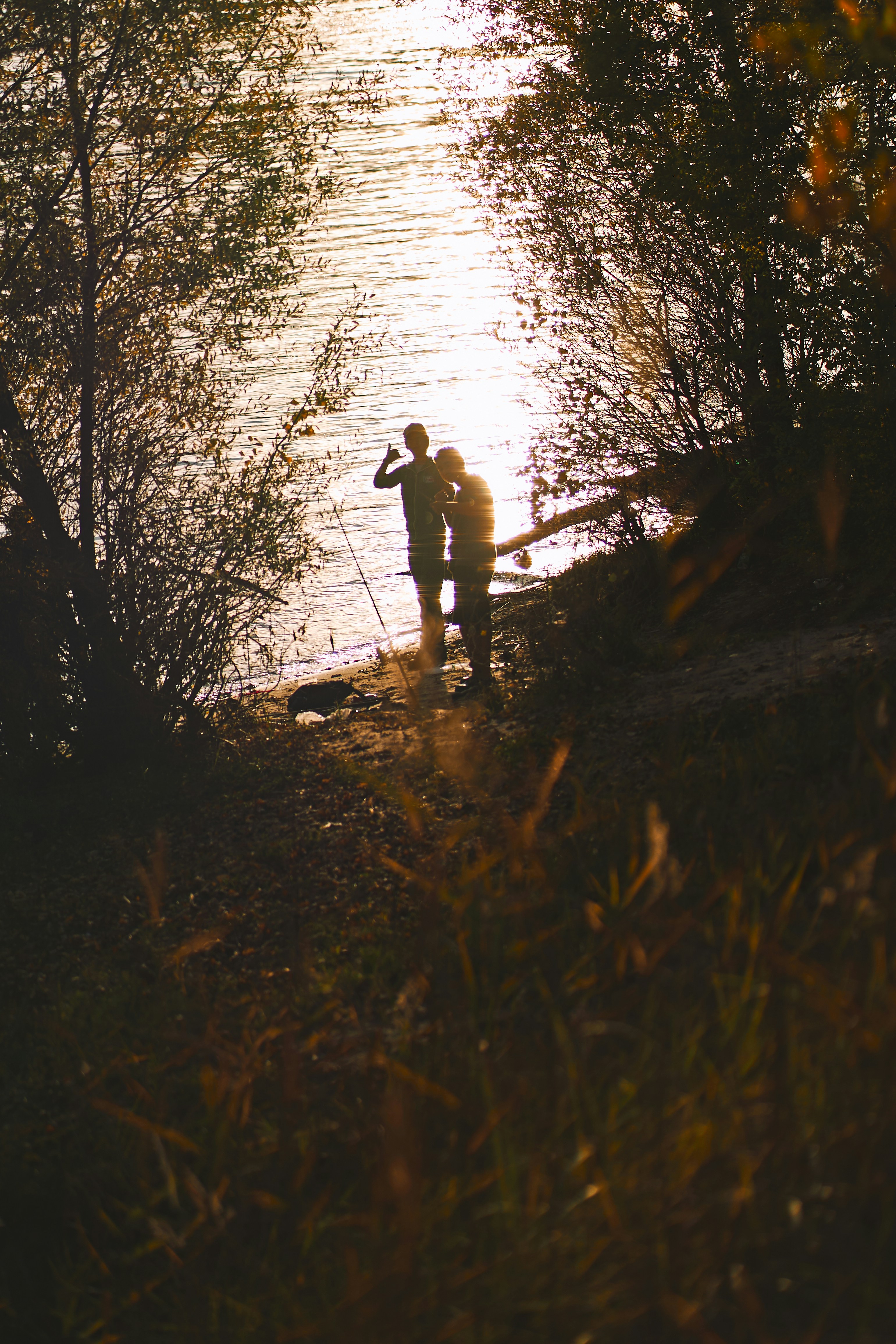 Sunlit Silhouette by the River: A Moment of Pause