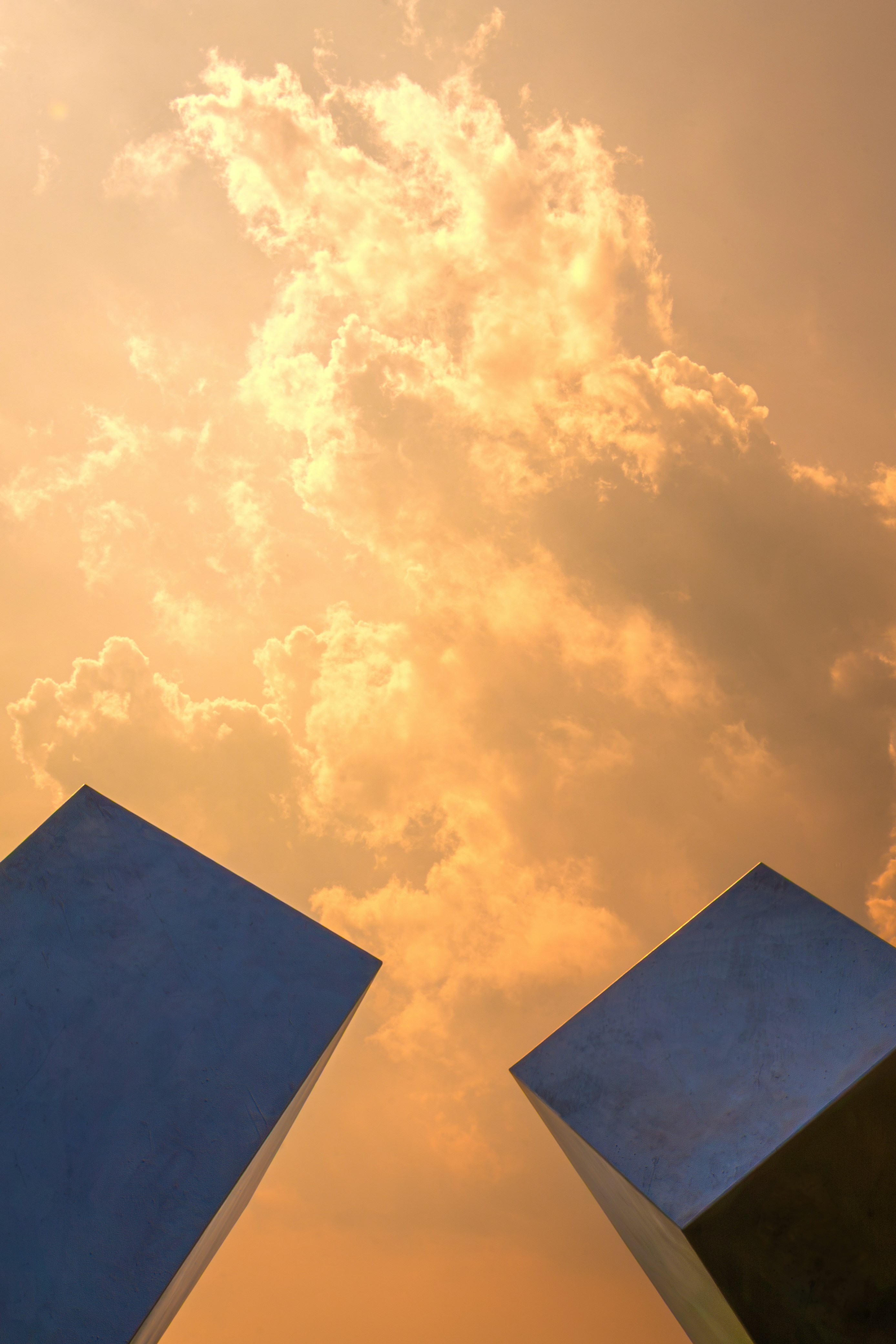 Angular Monoliths Against a Sunset Sky