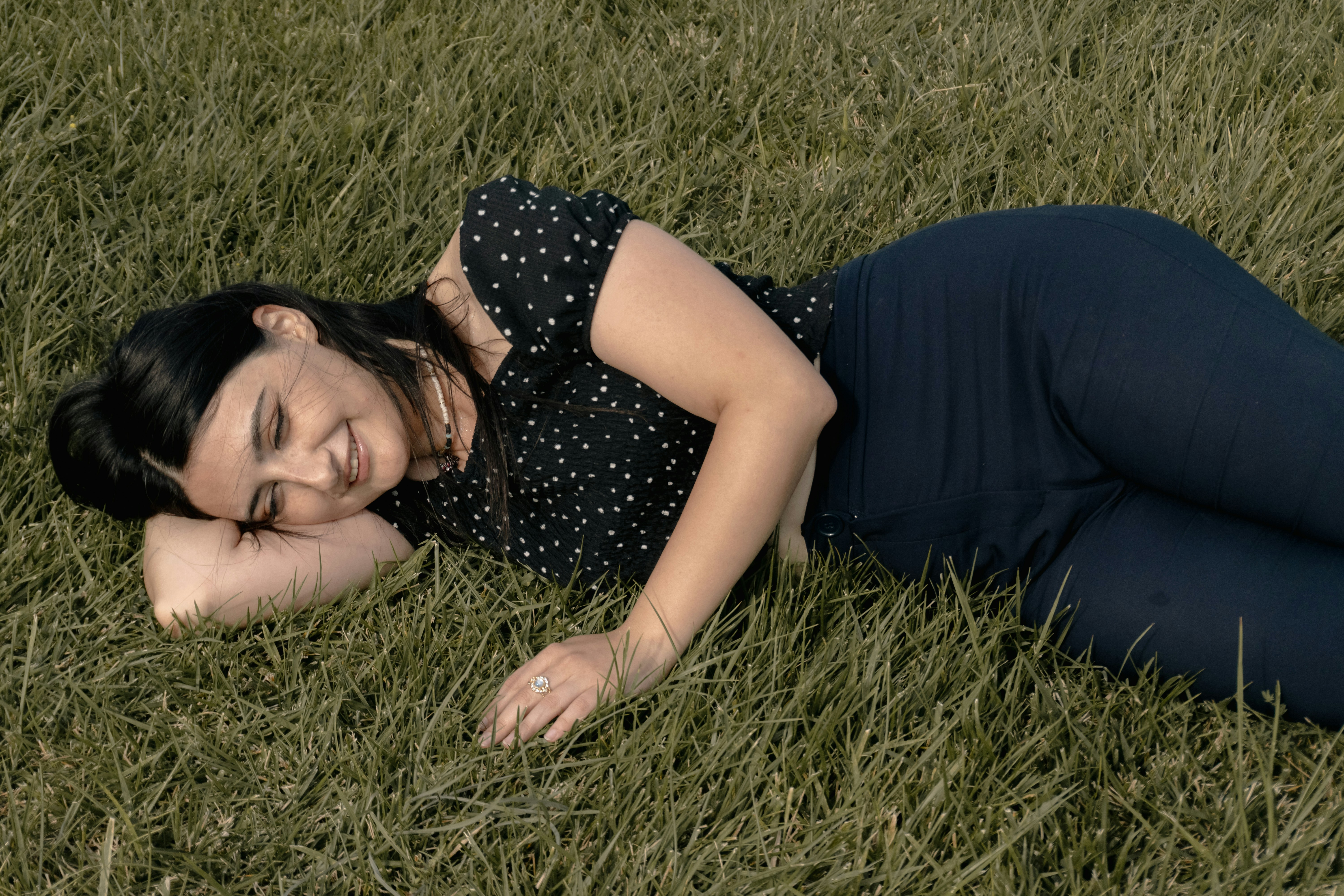 Lying in the Sunlit Meadow: Casual Portrait on Grass