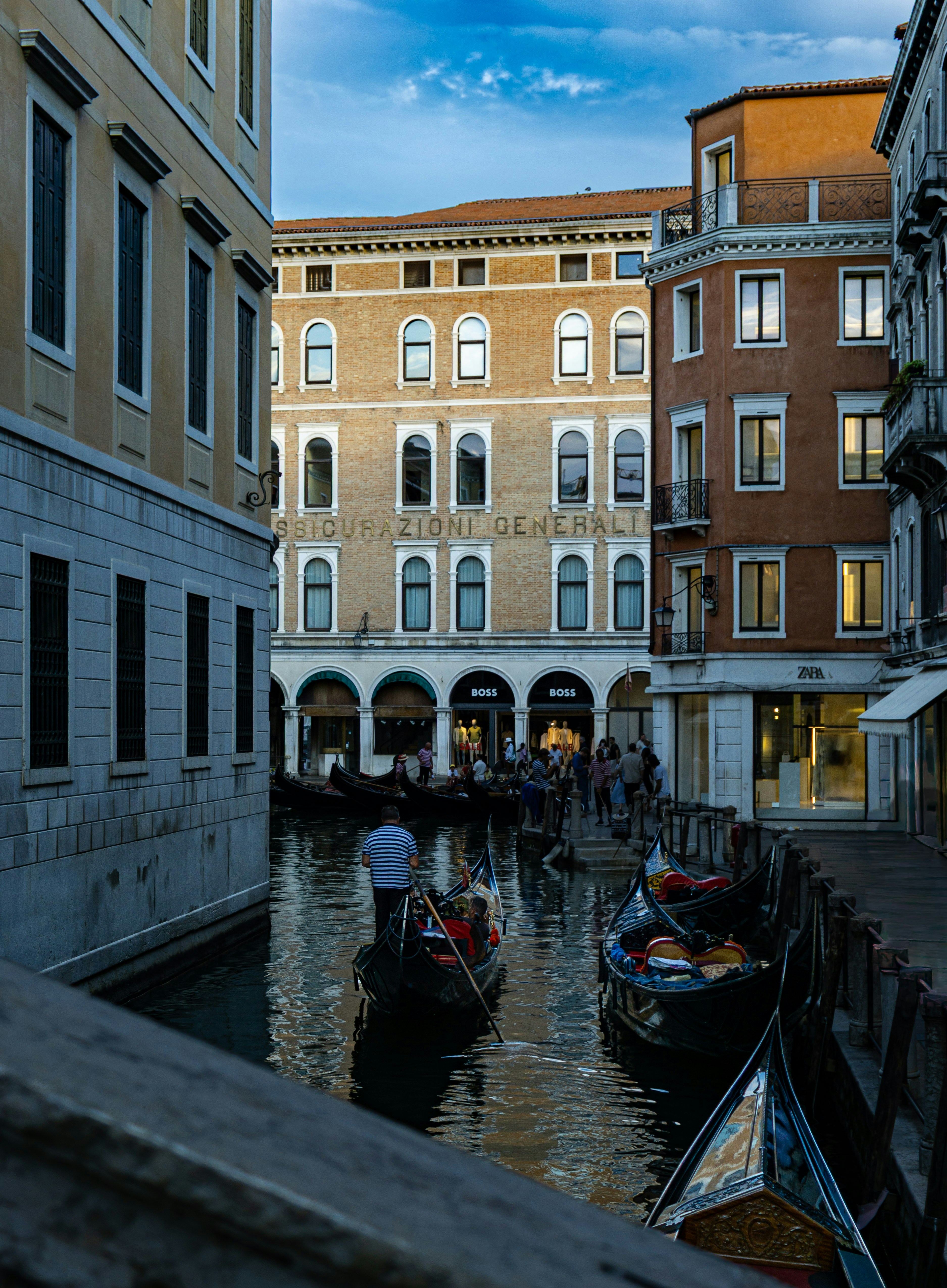 Gondolas at the Glimpse of a Venetian Piazza