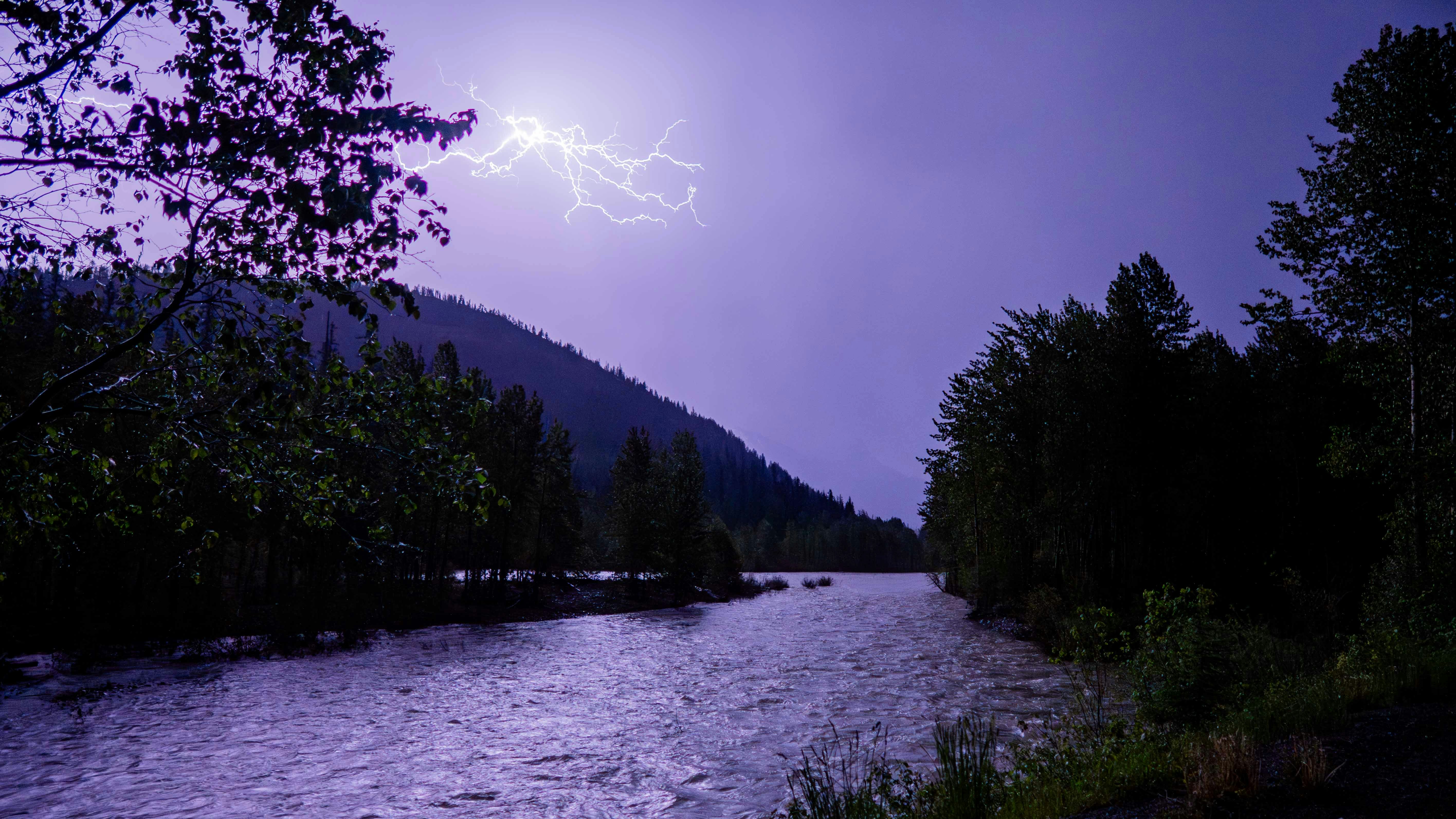 Bolt Across the Night Sky over the Quiet River