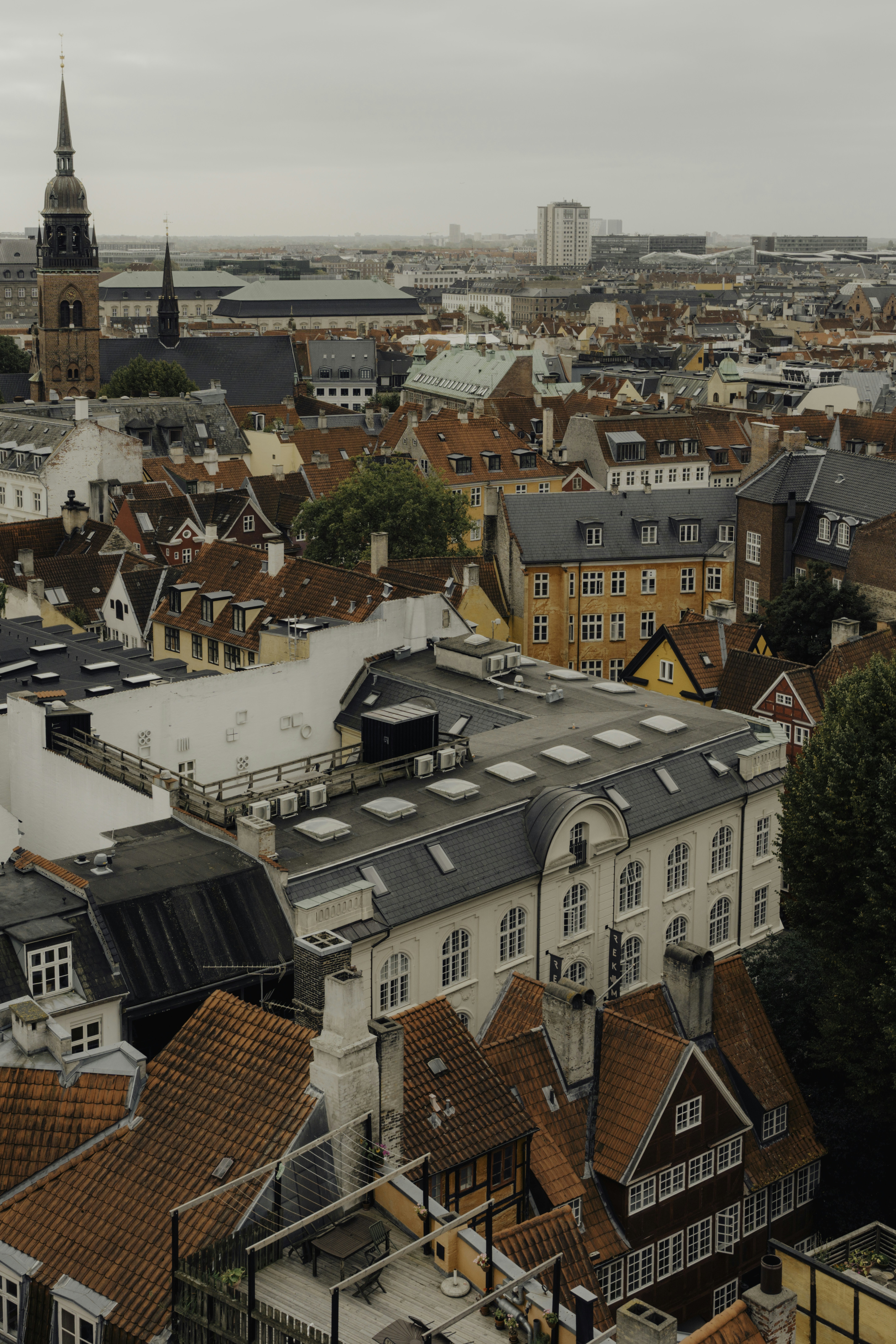 Terracotta Rooftops and Spires: A Copenhagen-like City Panorama