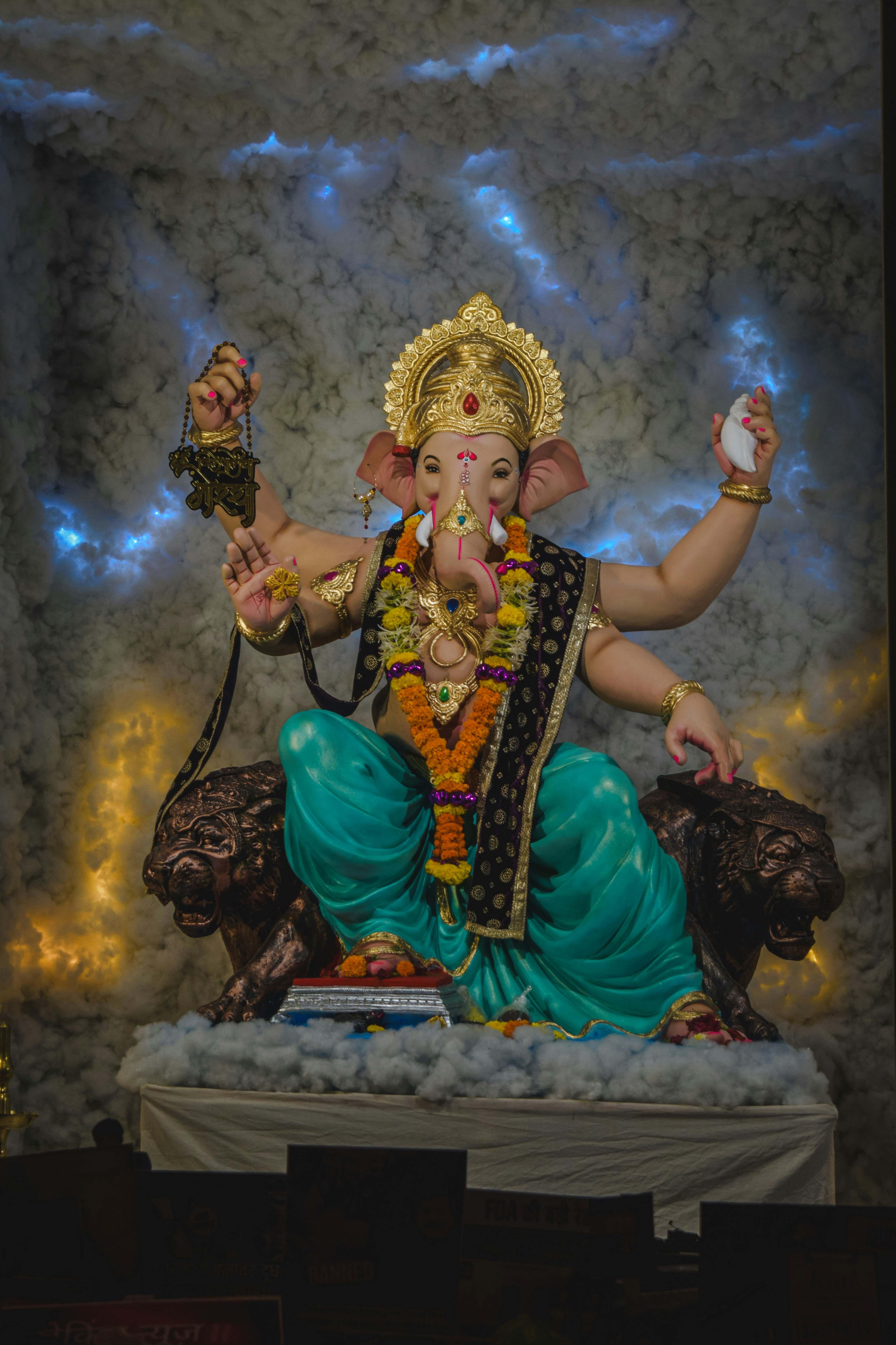 Divine Ganesha on a Cloud-Threaded Altar