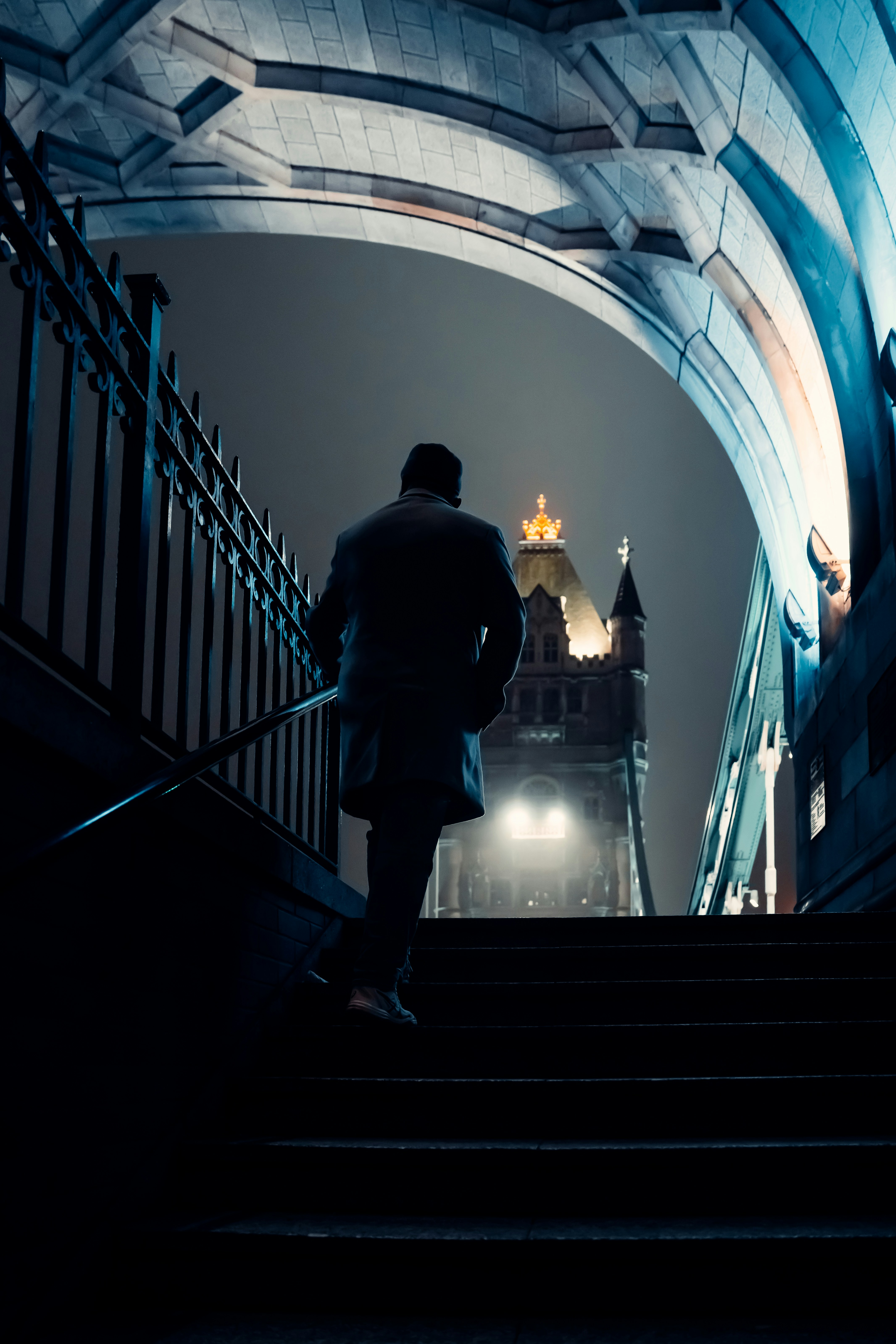Midnight Ascent under Arching Steel