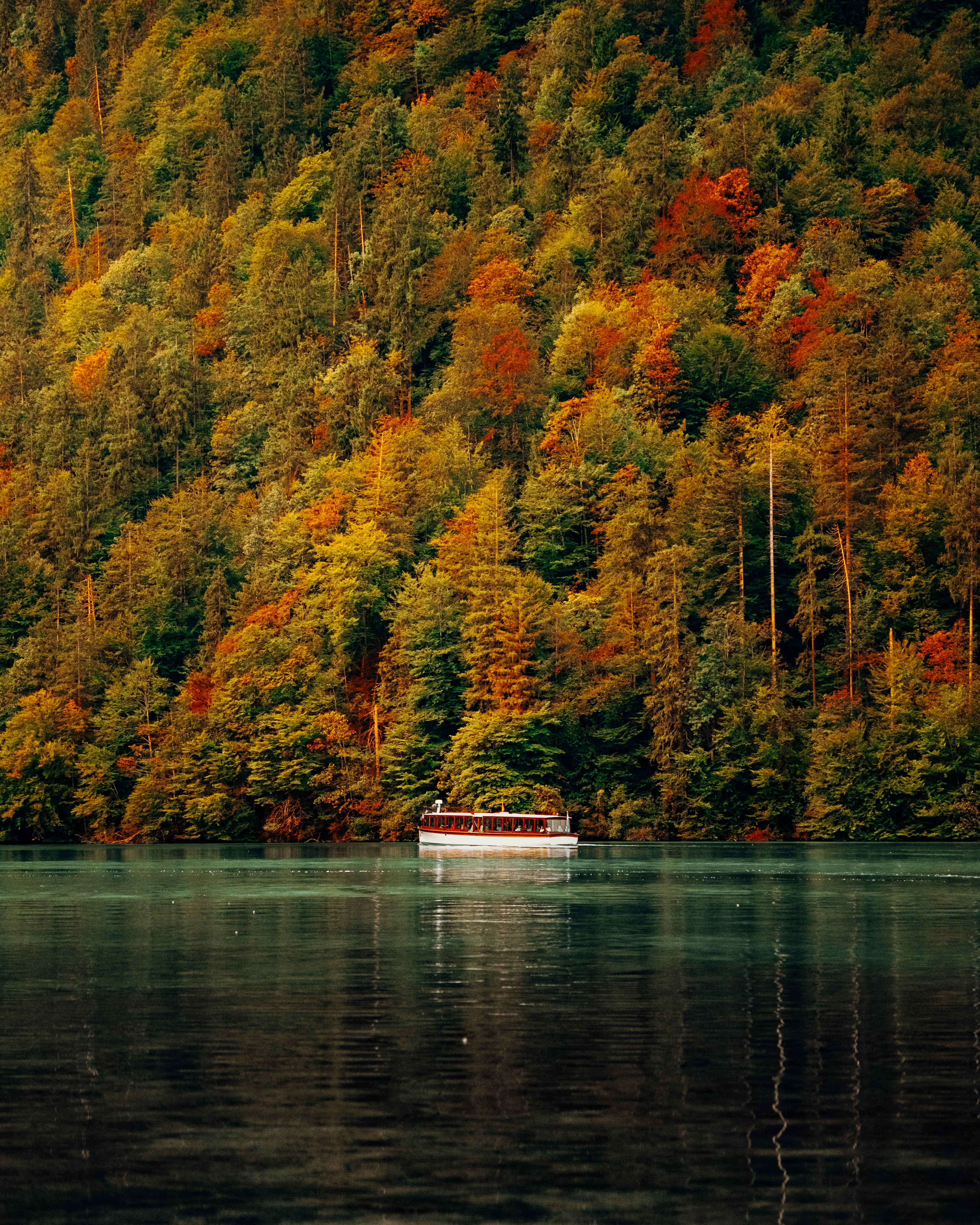 Autumn Vessel on a Quiet Mirror