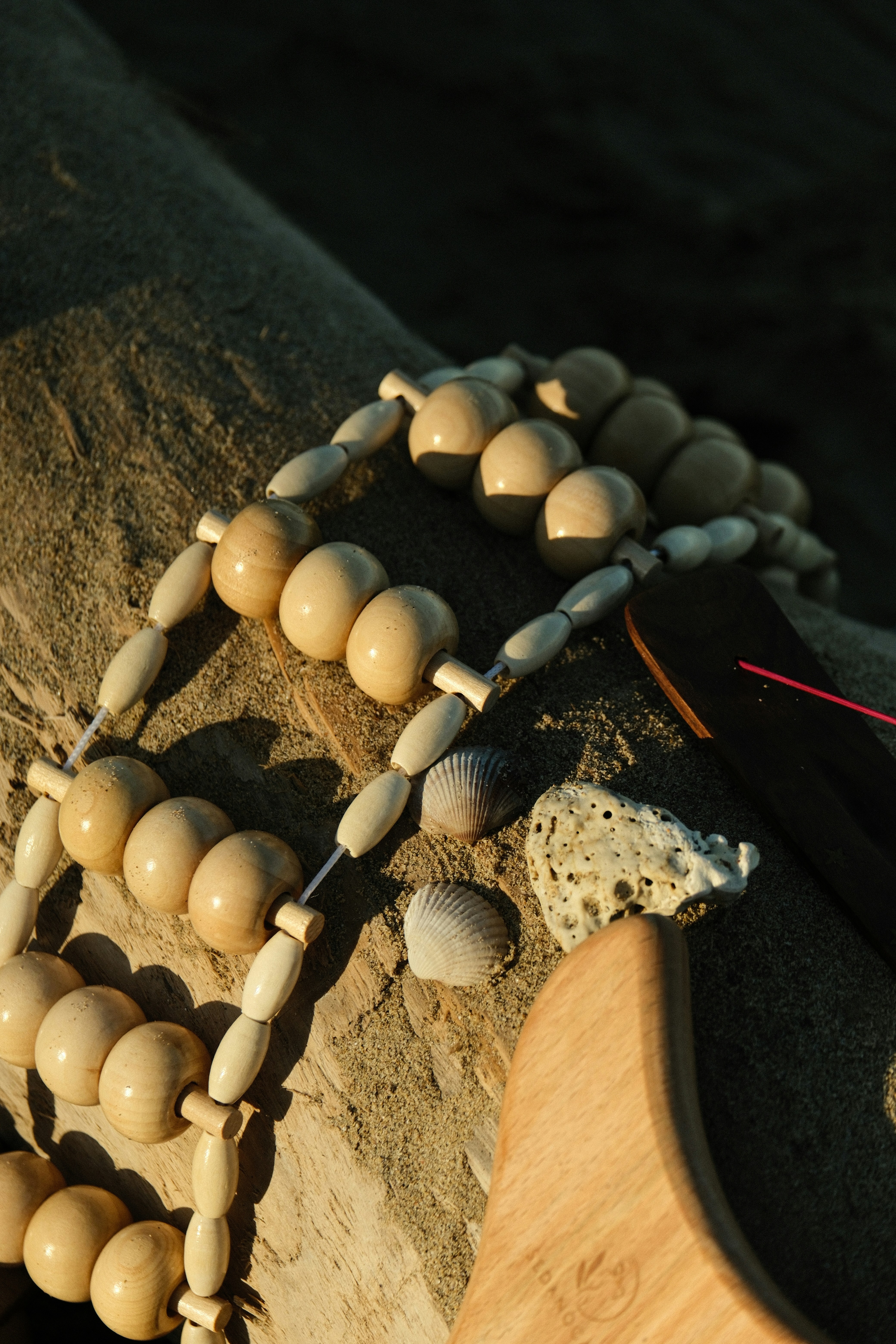 Beaded Strand and Shells on Weathered Driftwood