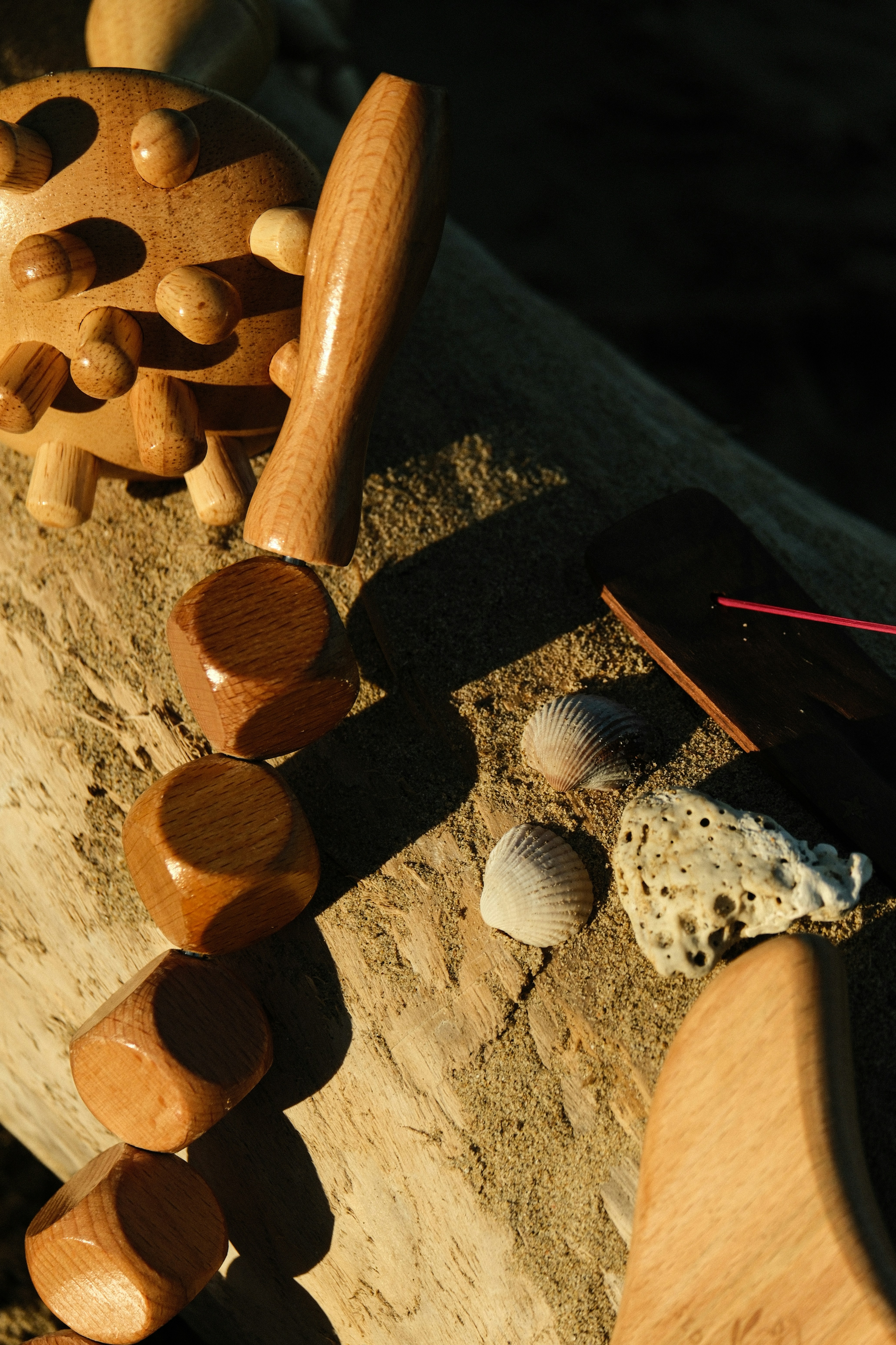Sunlit Wood and Shells: A Quiet Sandscape of Craft and Beach