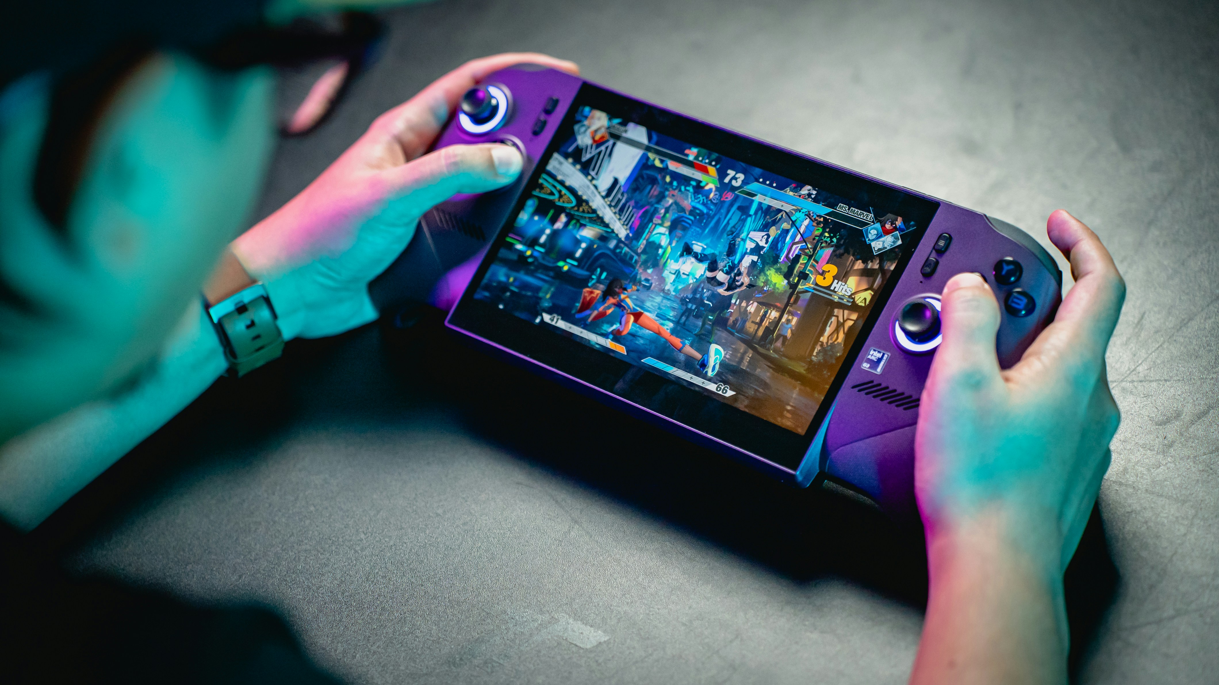Purple handheld console ignites fast-paced urban battle