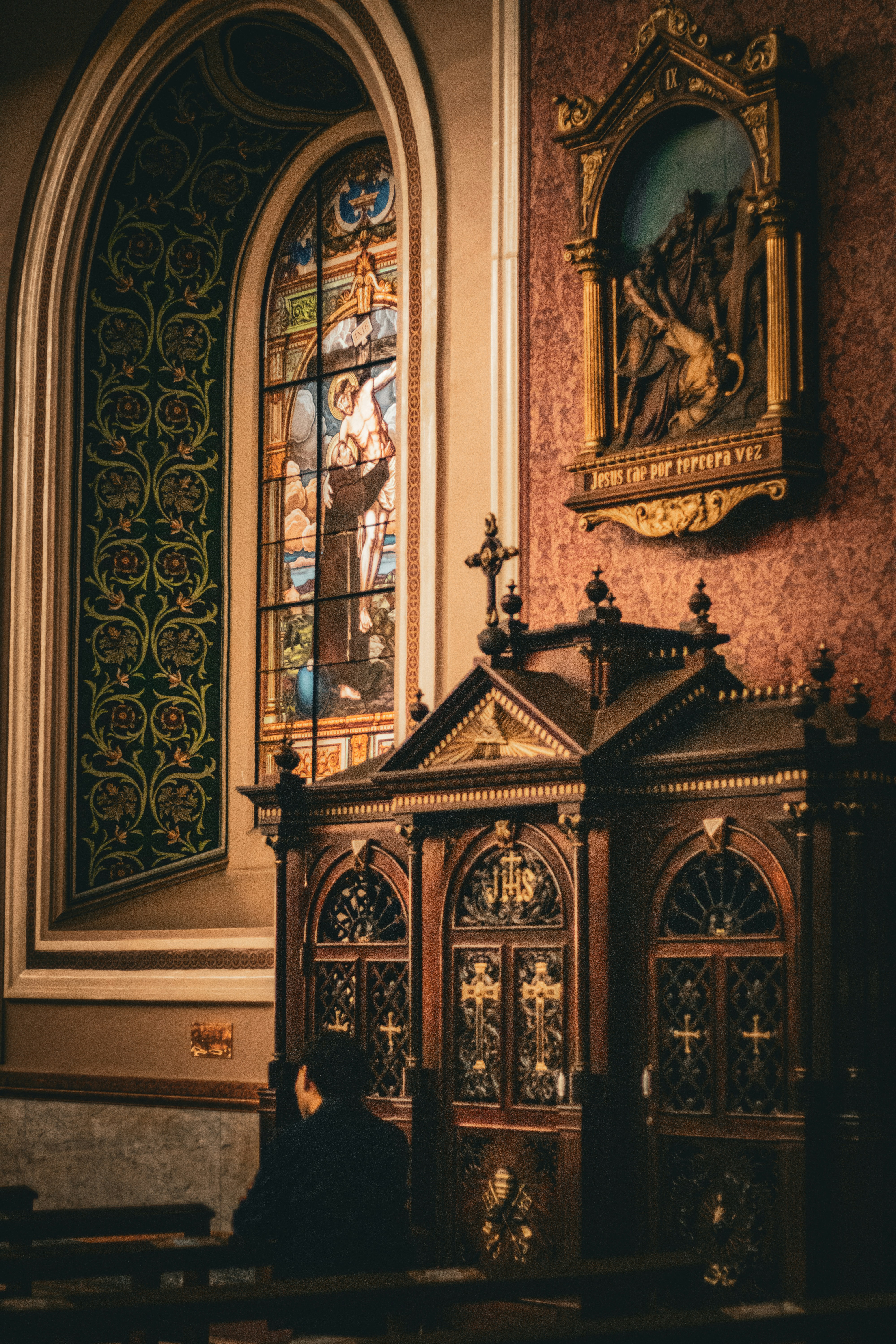 Stained Glass Light Over Ornate Choir: A Quiet Moment in the Cathedral