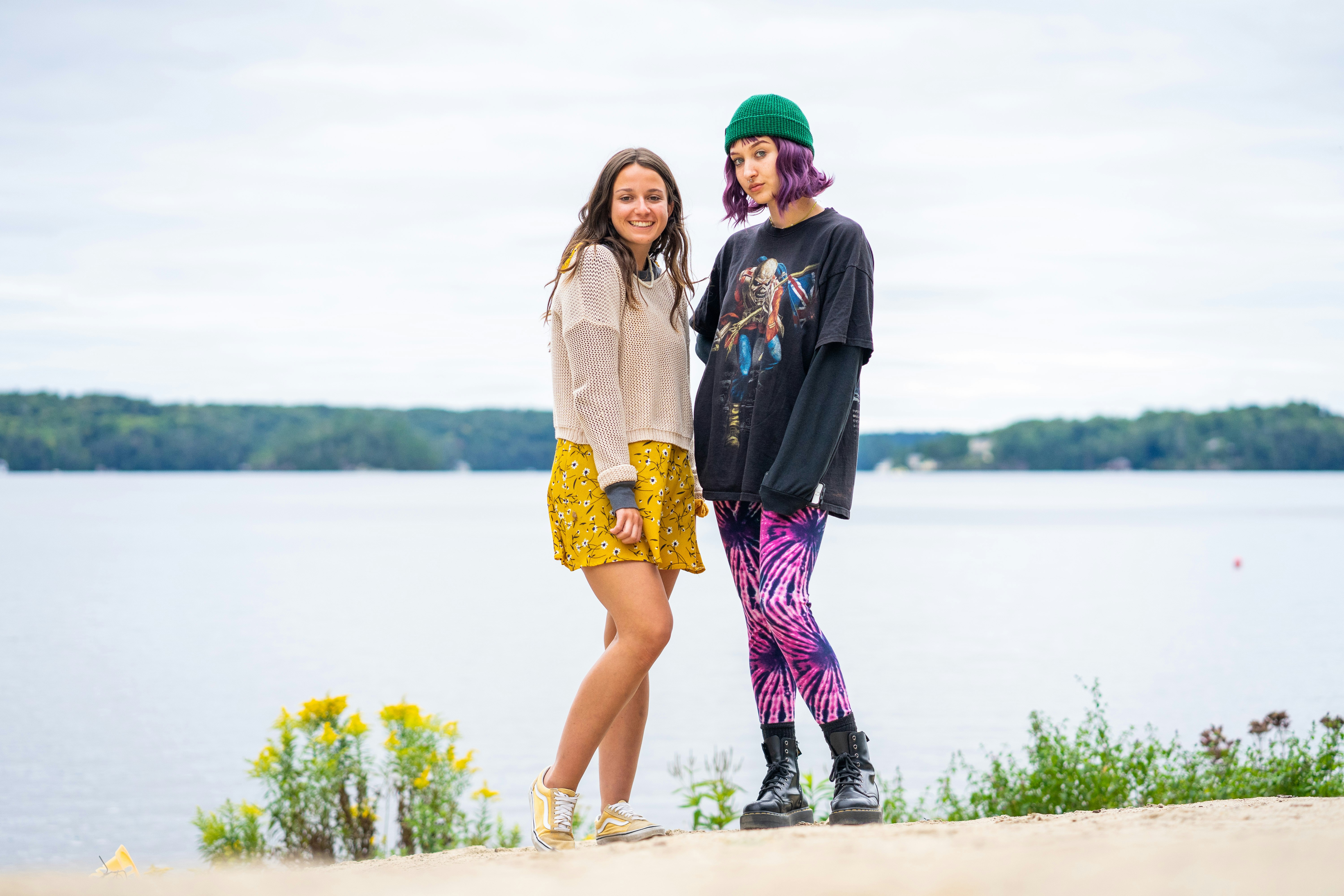 Sunlit Friends by the Lake: Two Women in Quiet Confidence
