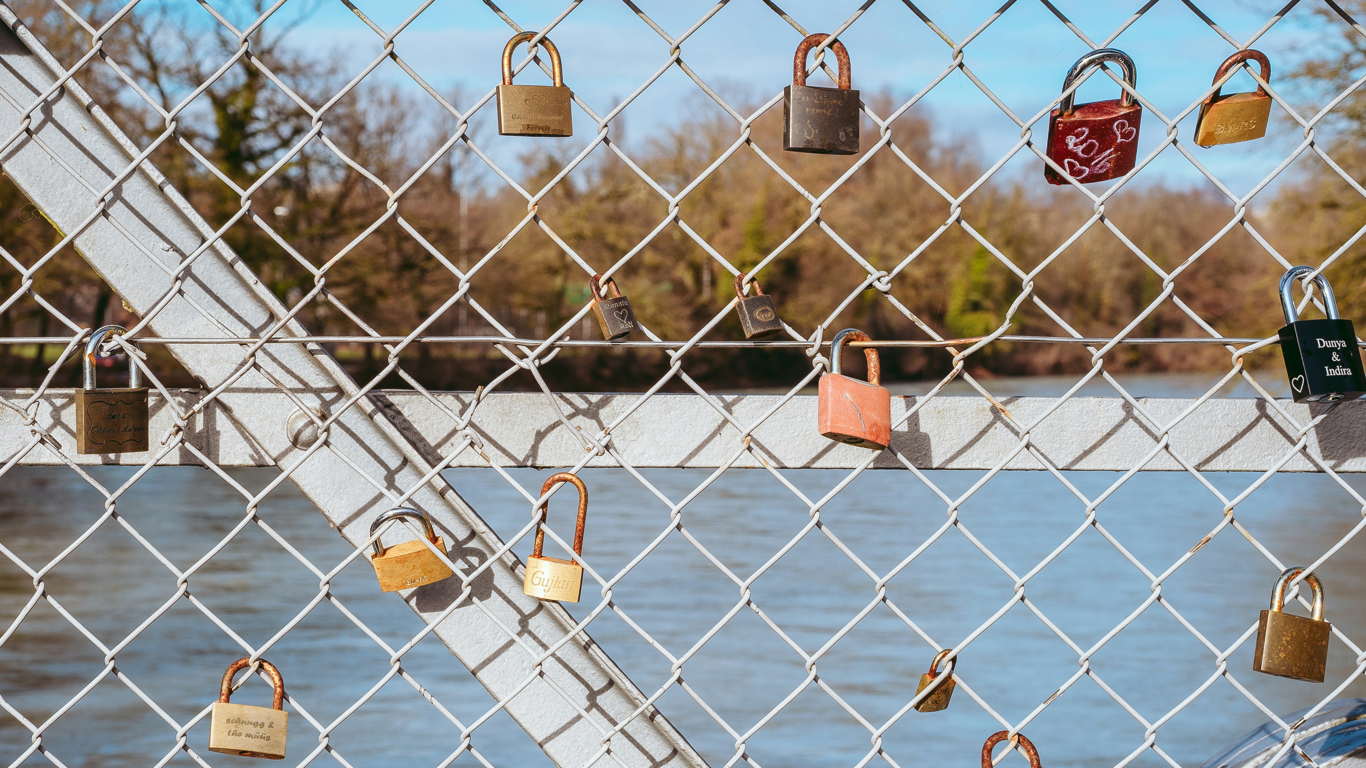 Lockscape Over Water: A Fence of Vivid Locks Drape a Winter Span