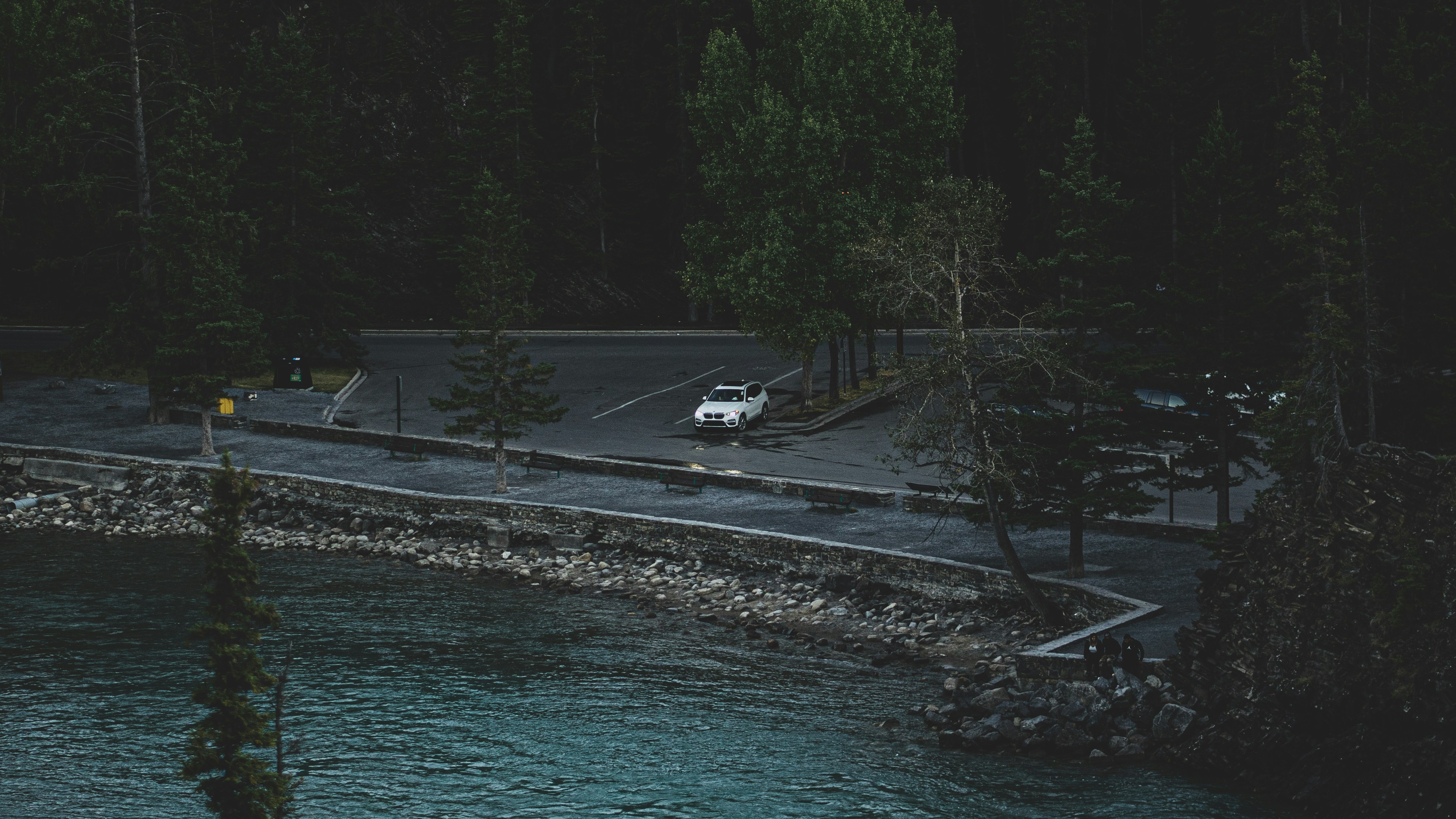 Coastal Parking by Moonlit Shoreline