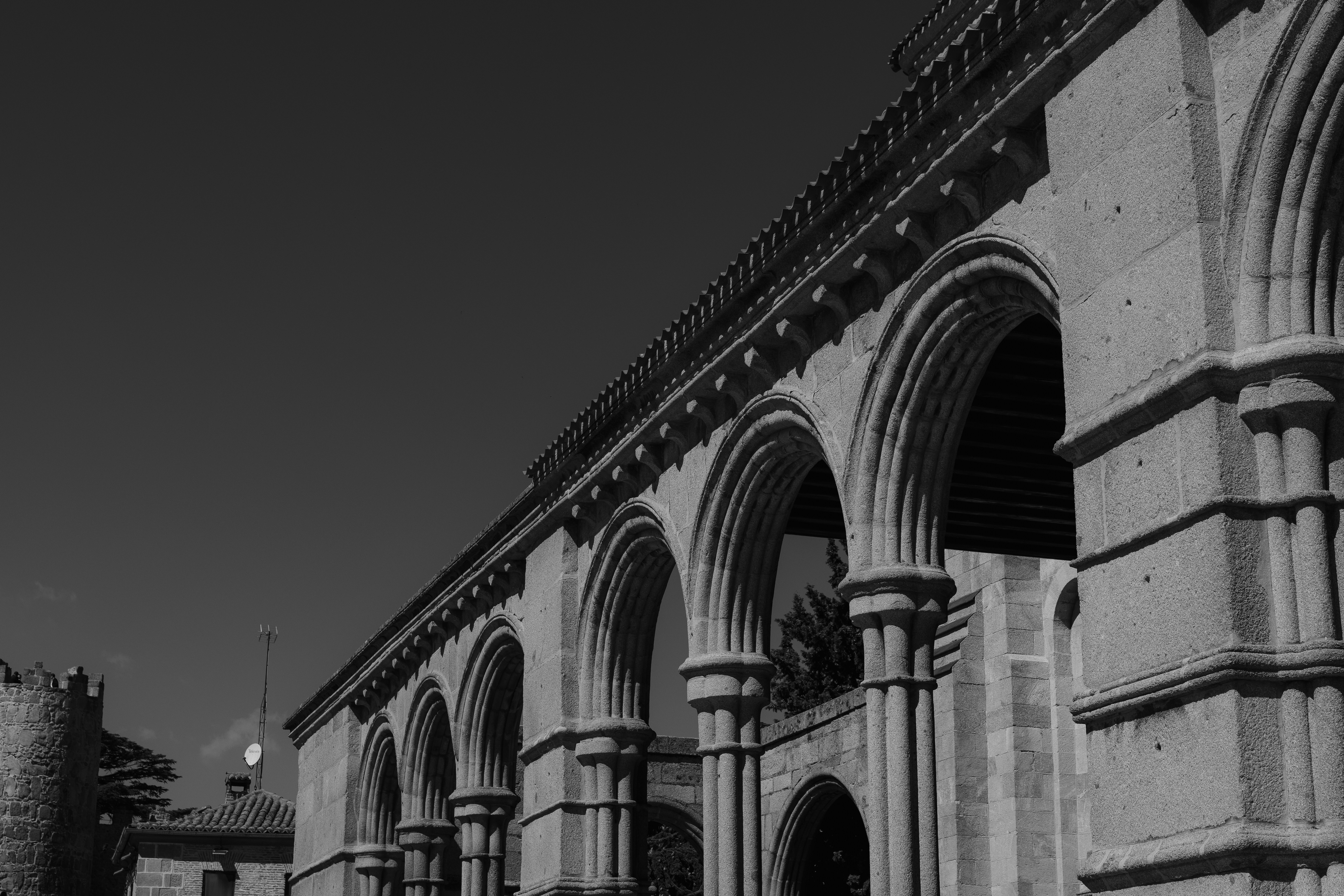 Stone Arches in Monochrome: A Quiet Facade of Time