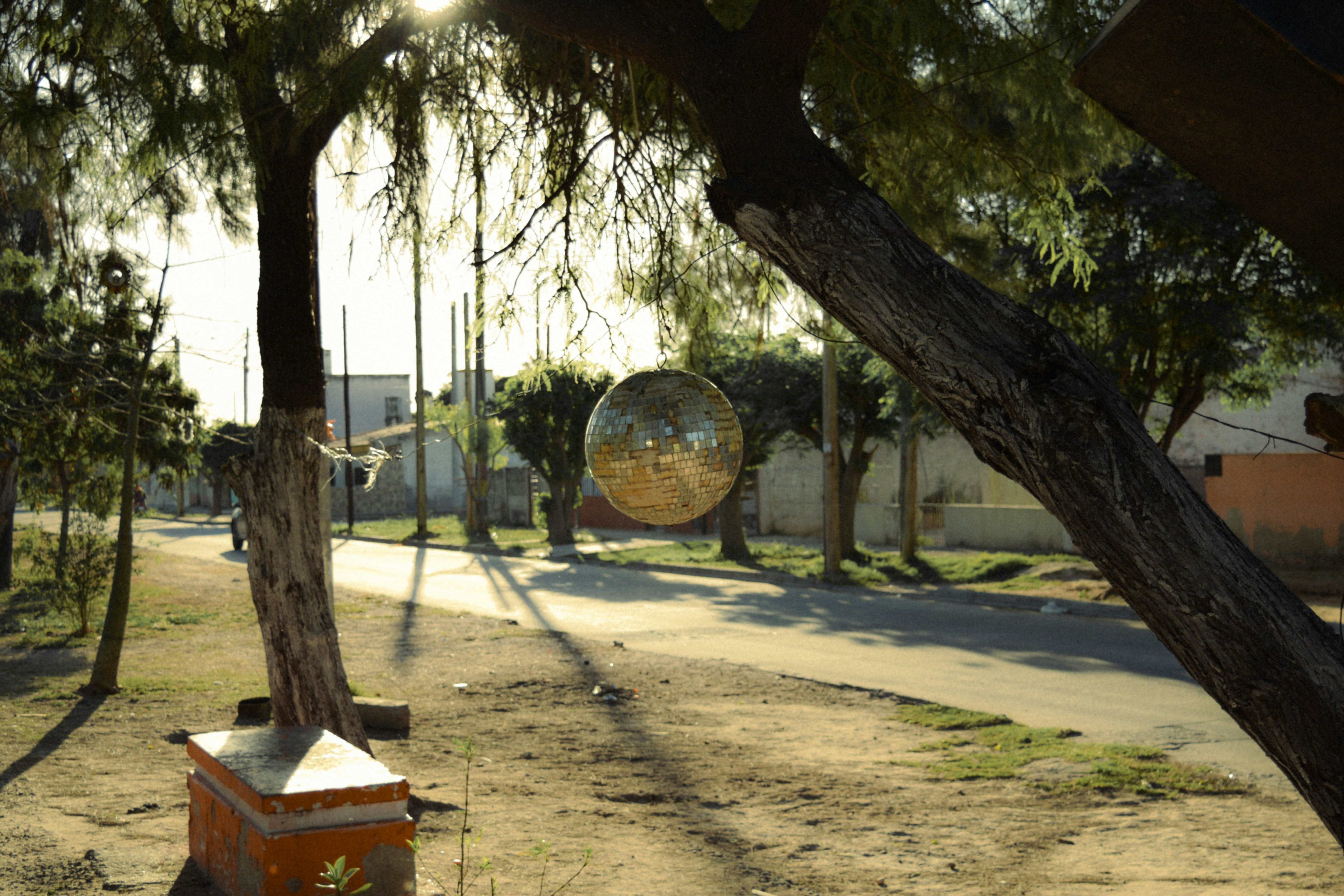 Glowing Sphere in a Sunlit Park Corridor