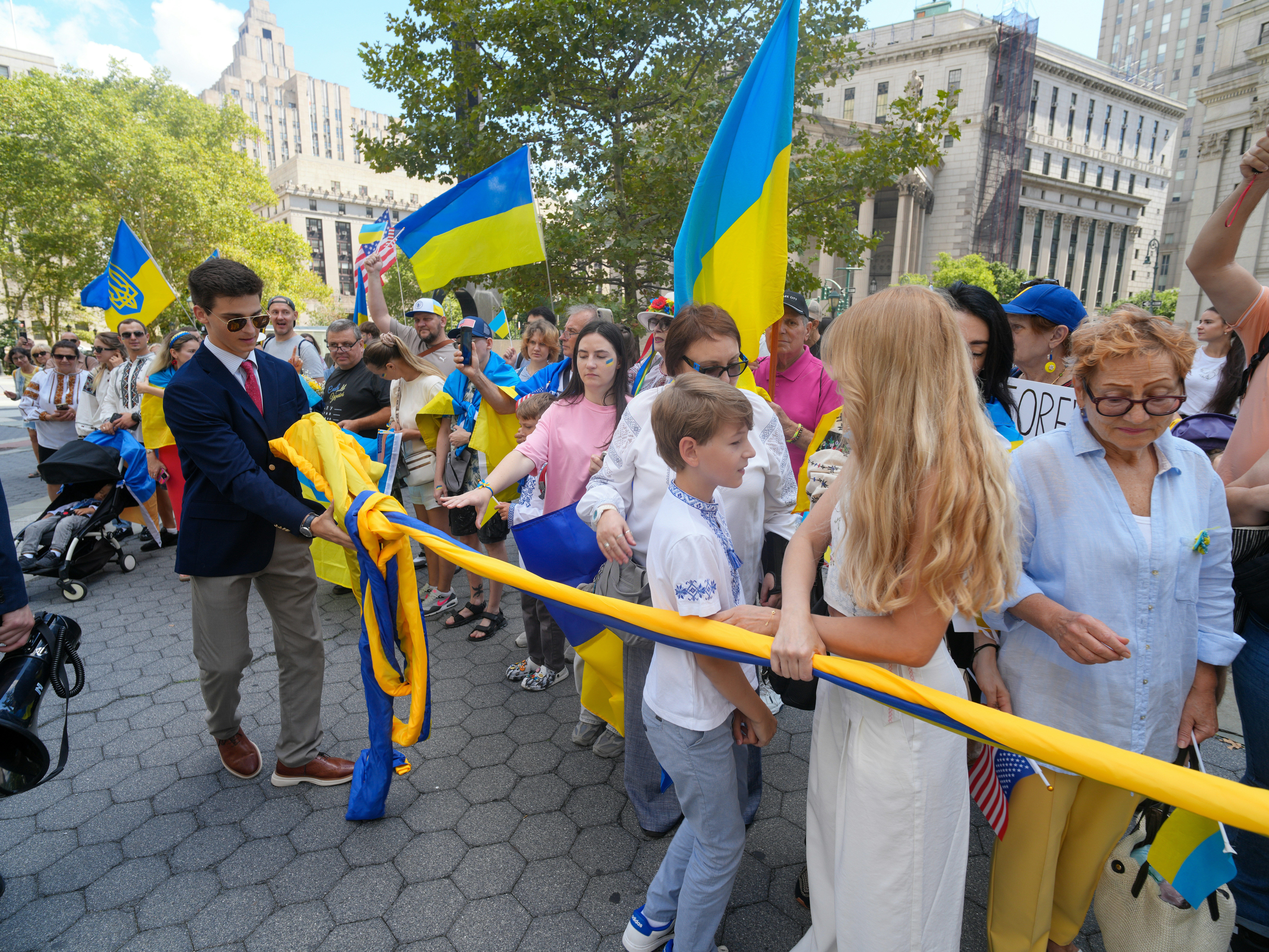 Ribbon of Unity: A Street Rally in Ukrainian Colors