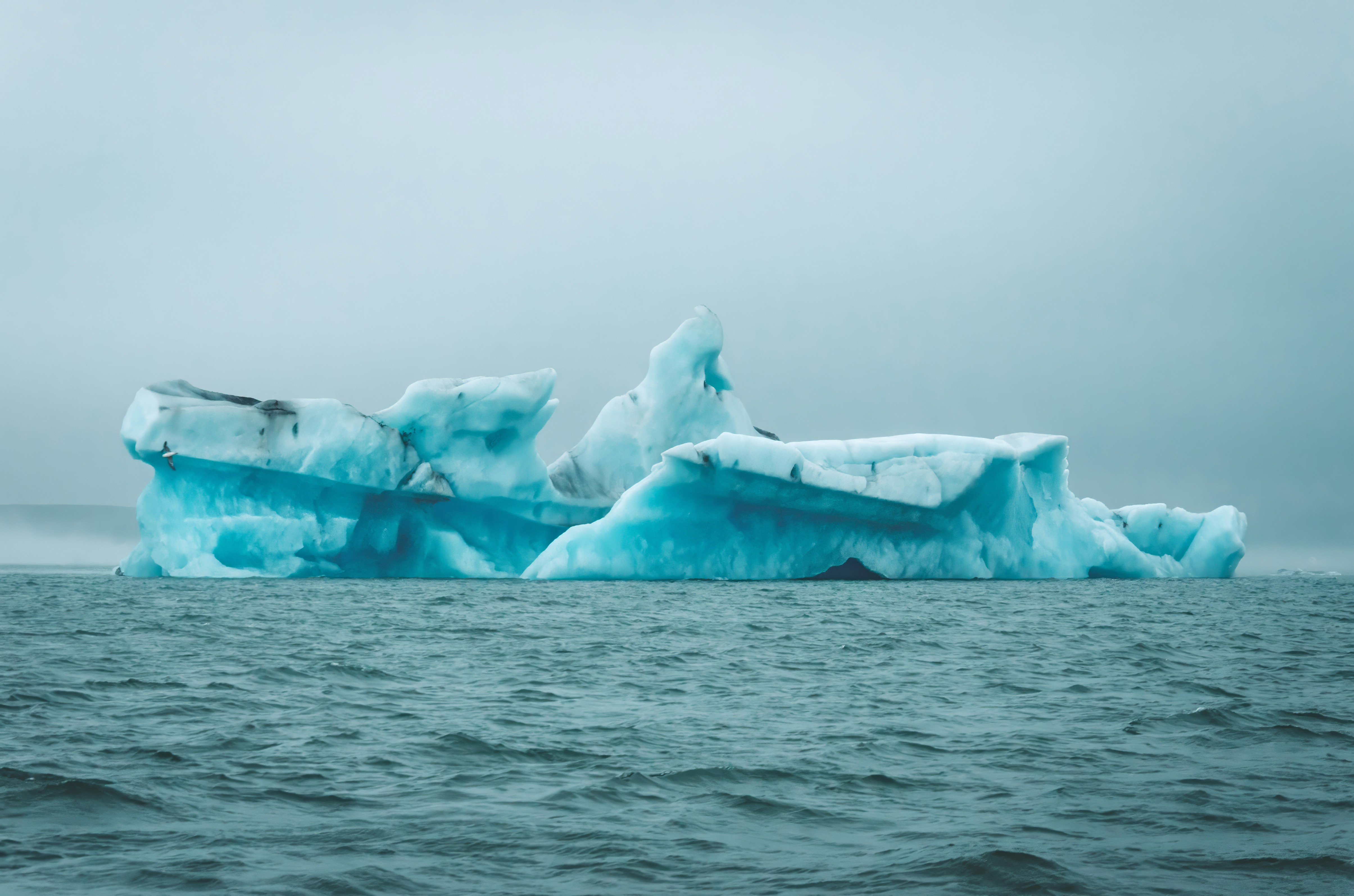 Floating Blue Giants: Icebergs at Distant Horizon