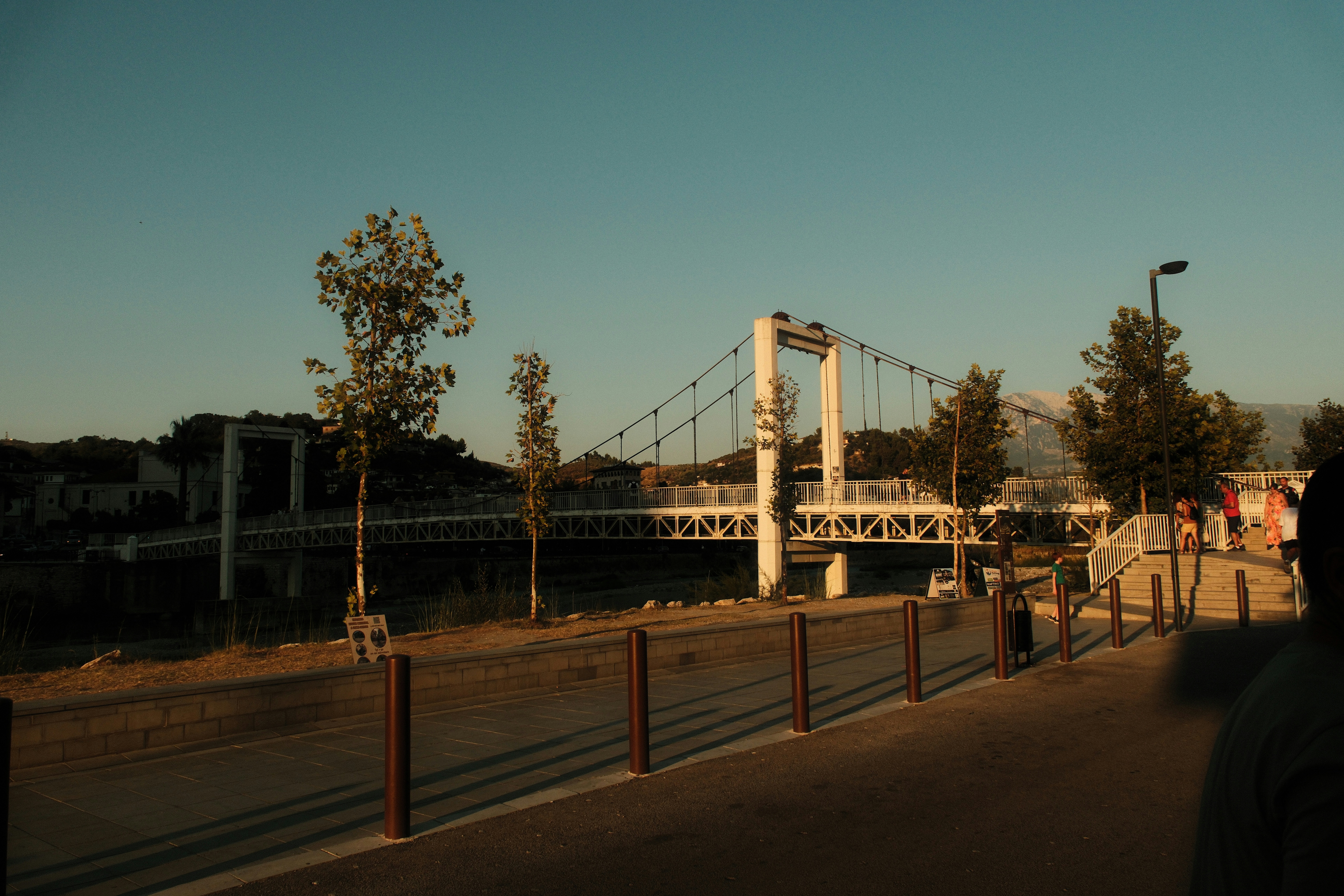 Suspended Span at Dusk: A City Bridge Over Calm Waters