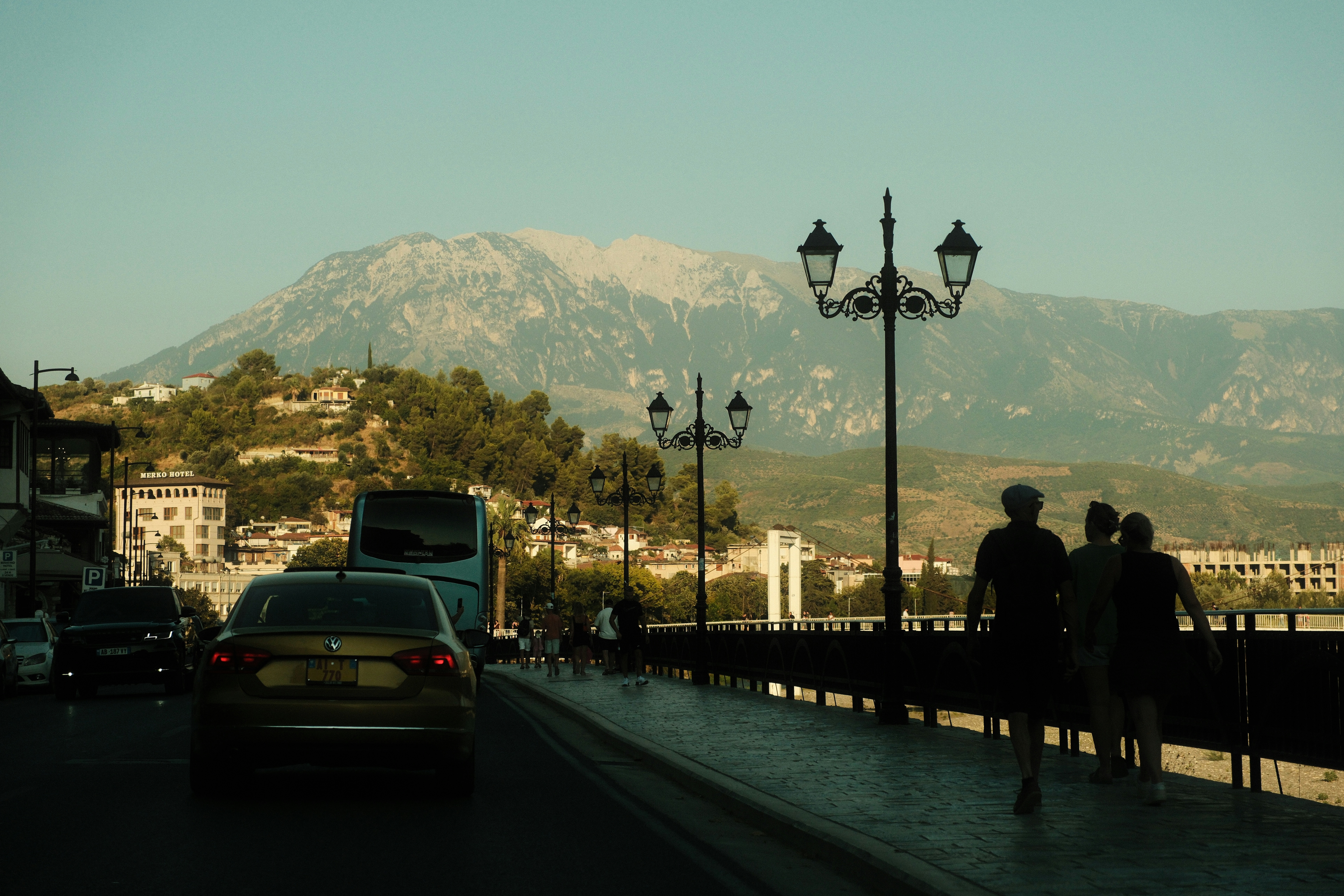 Sunlit Promenade Toward Snow- Pewter Peaks